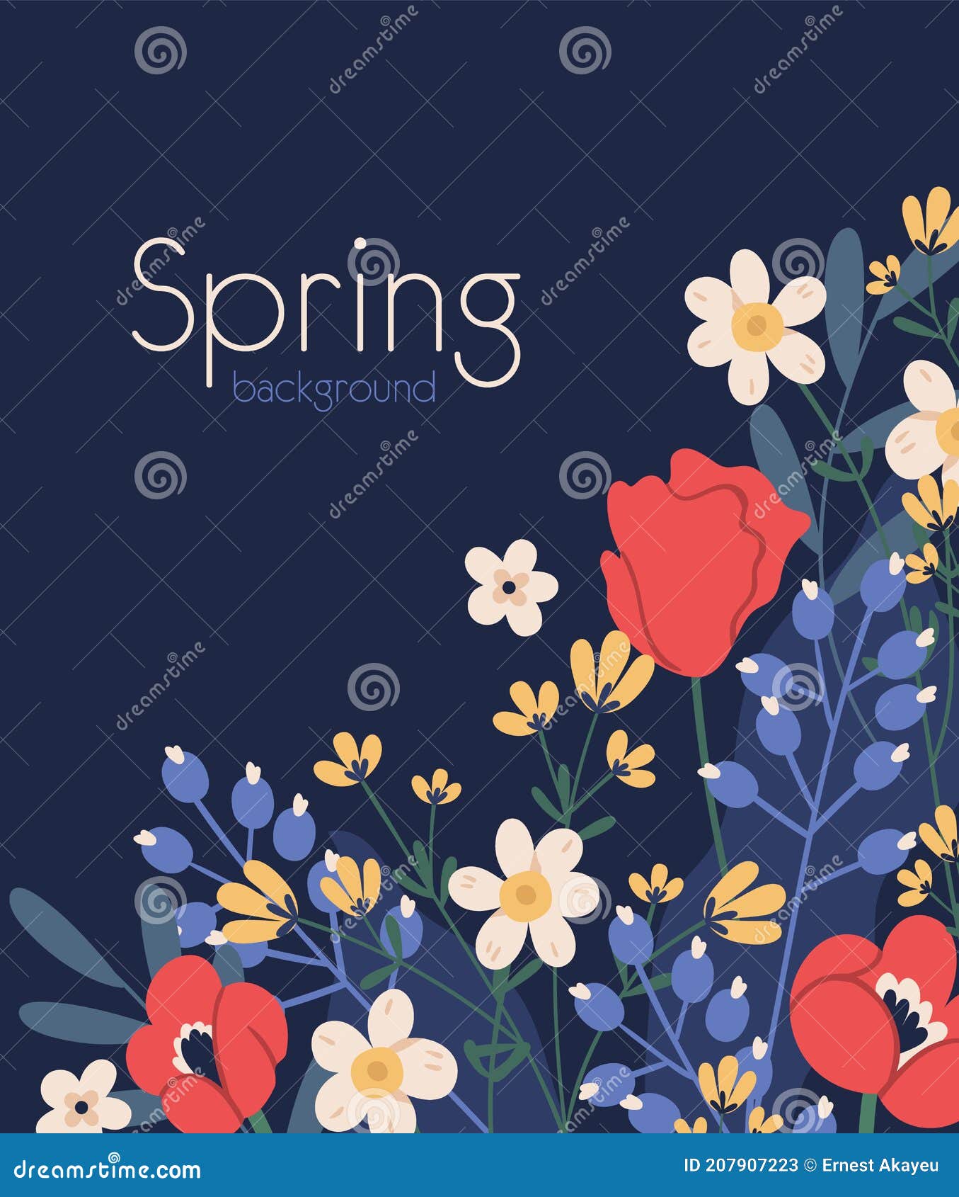 Spring Floral Background with Composition of Blooming Wild Flowers ...