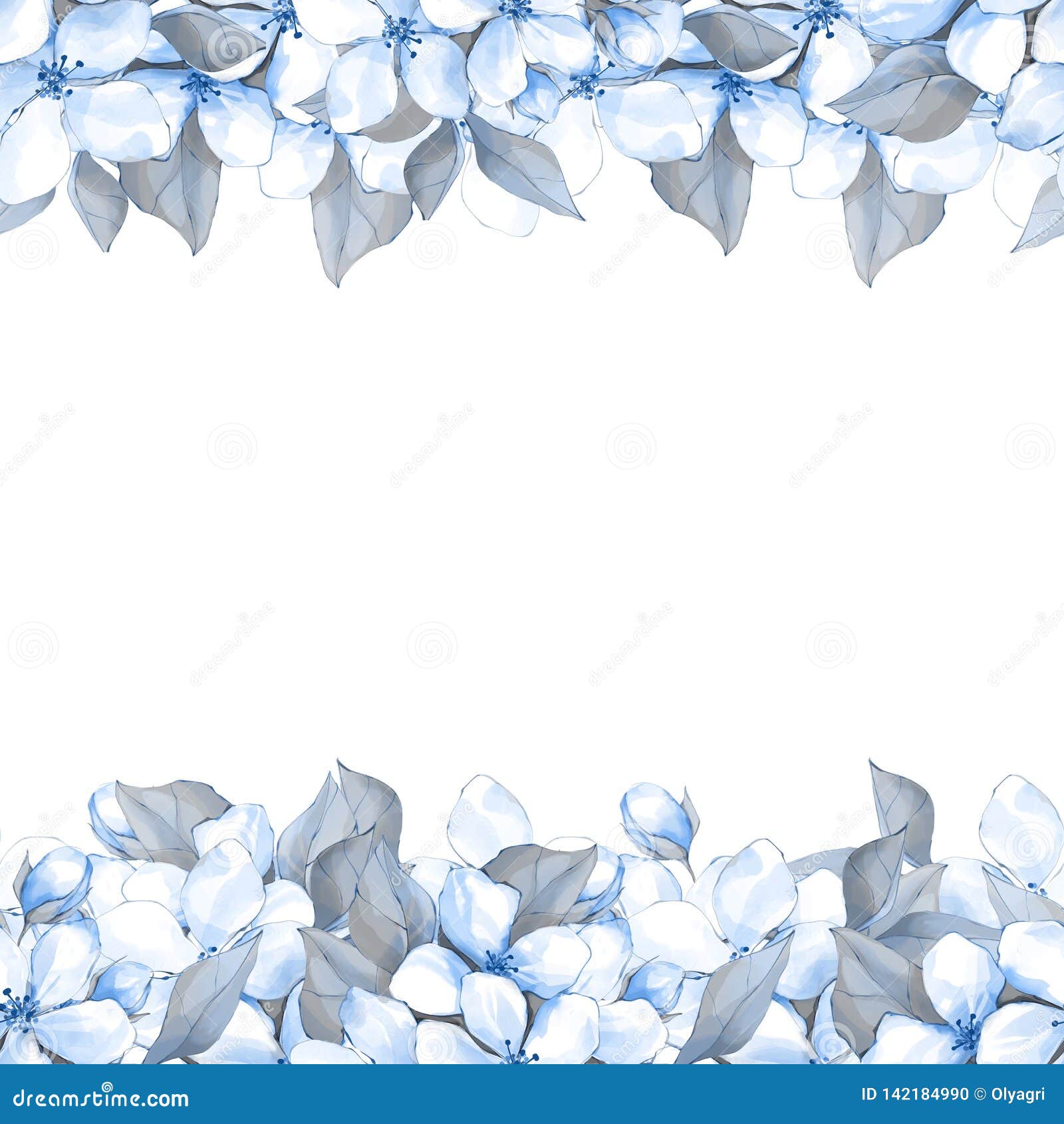 Floral Border. Blue Flowers Seamless Pattern Stock Illustration ...