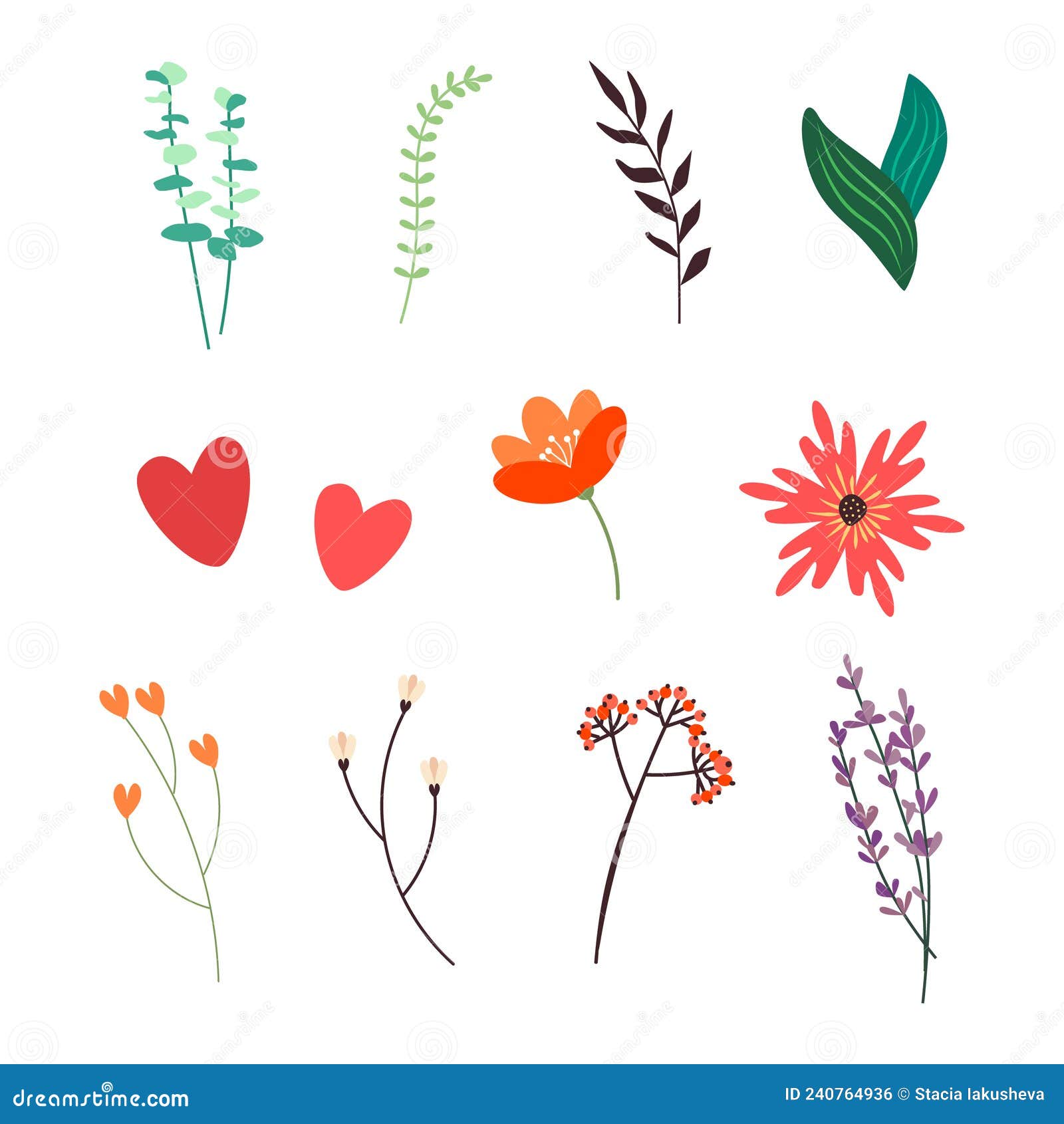 Spring Floral Flat Vetor Clip Art Set Stock Vector - Illustration of ...