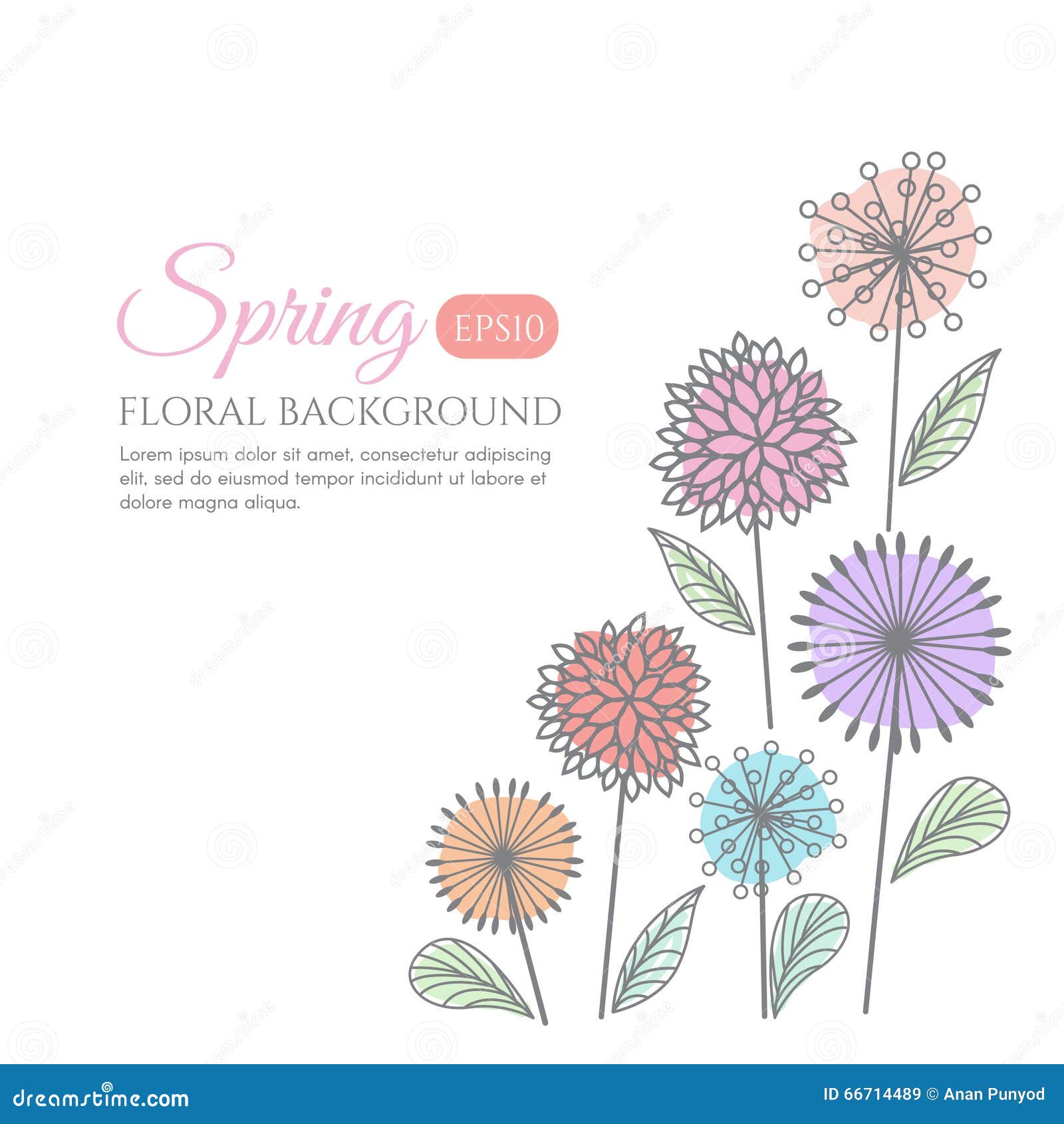 Spring Floral Flower Pastel Line Draw Art Vector Background Design ...
