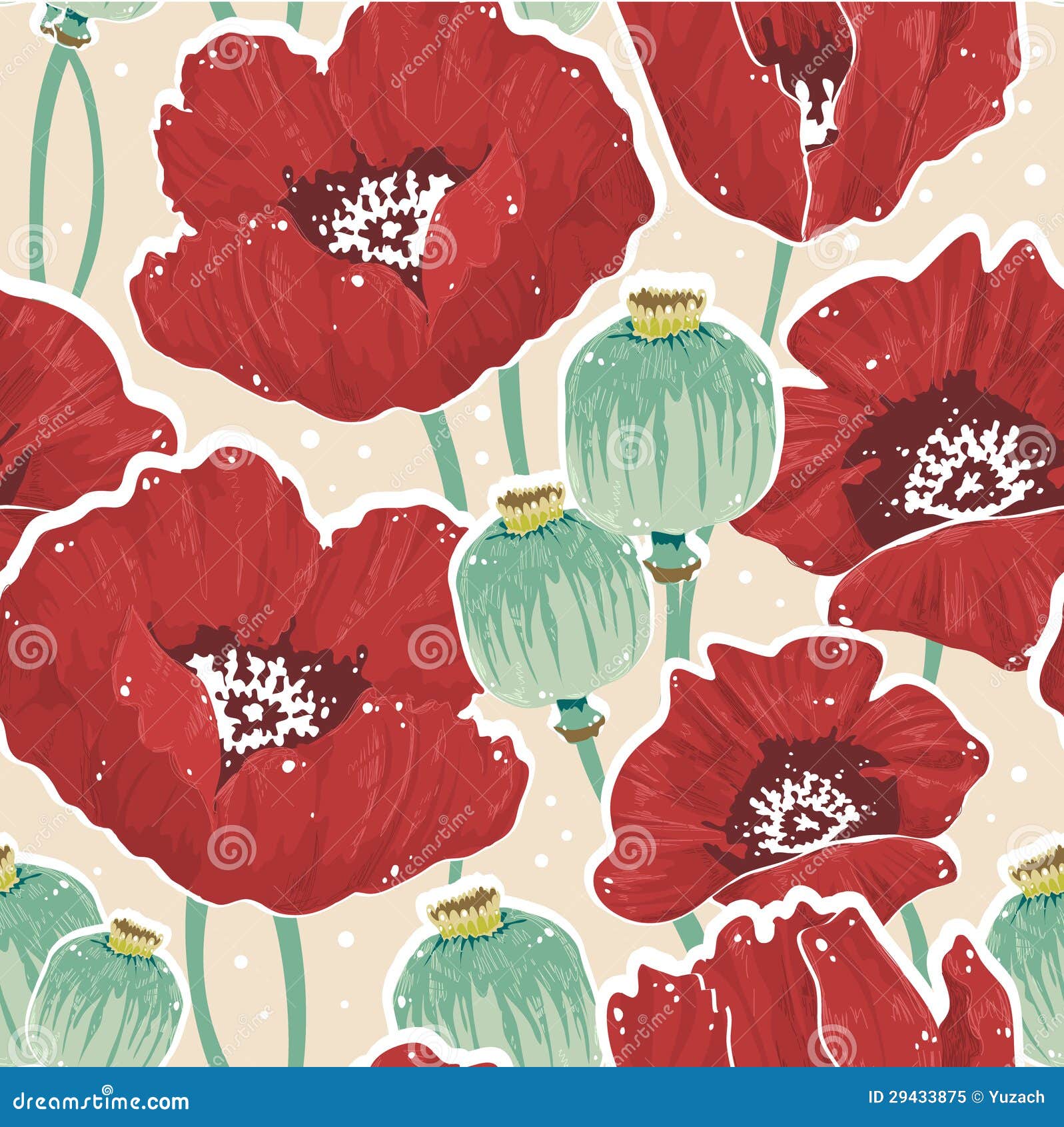 Spring Floral Seamless Pattern with Poppy Stock Vector - Illustration ...