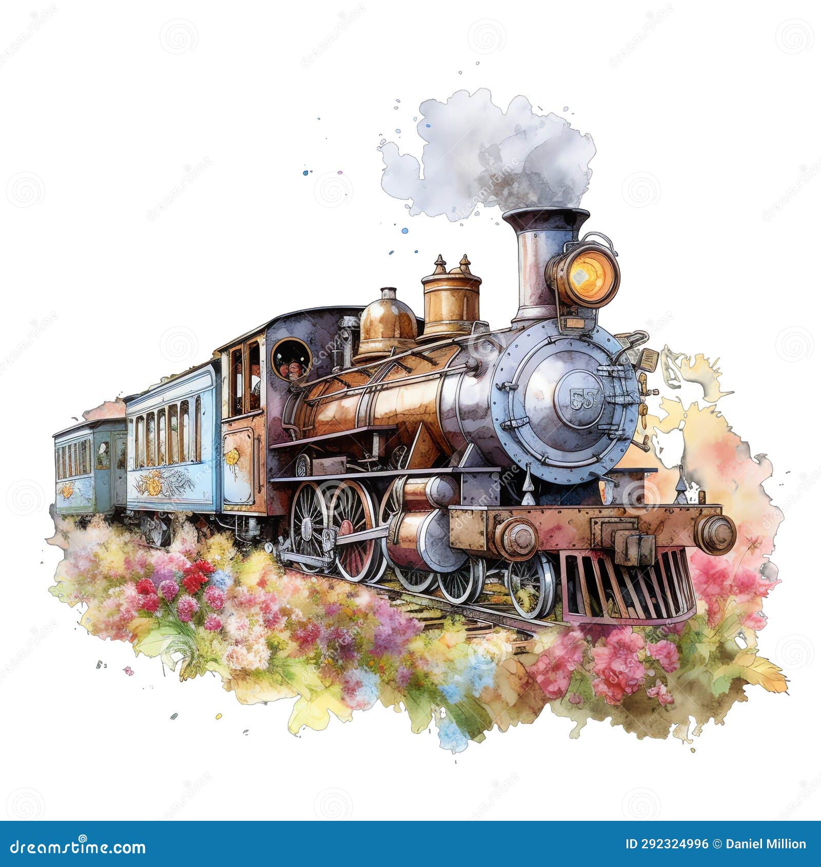 Spring Floral Train Watercolor Illustration, Spring Clipart Stock ...