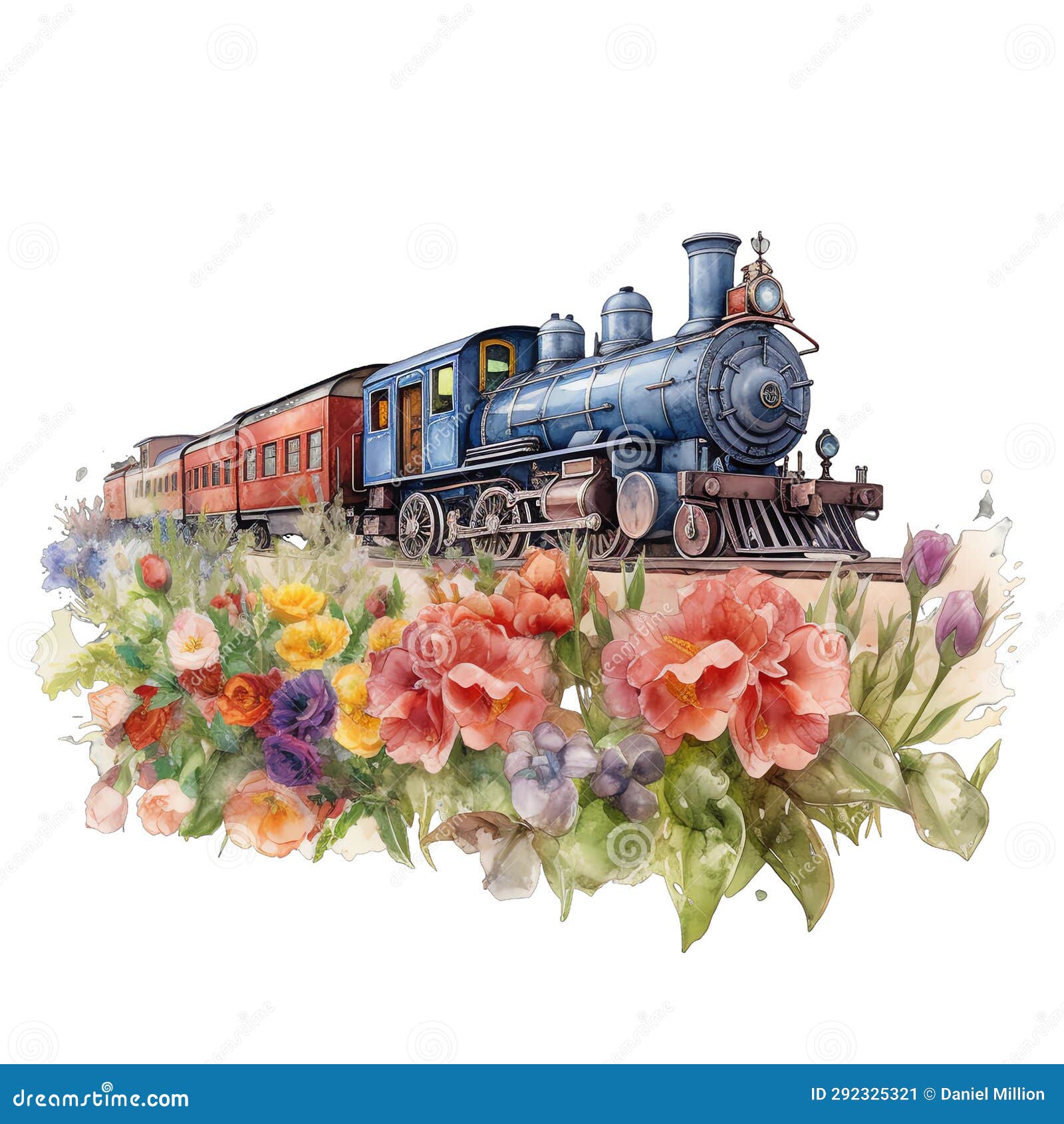 Spring Floral Train Watercolor Illustration, Spring Clipart Stock ...
