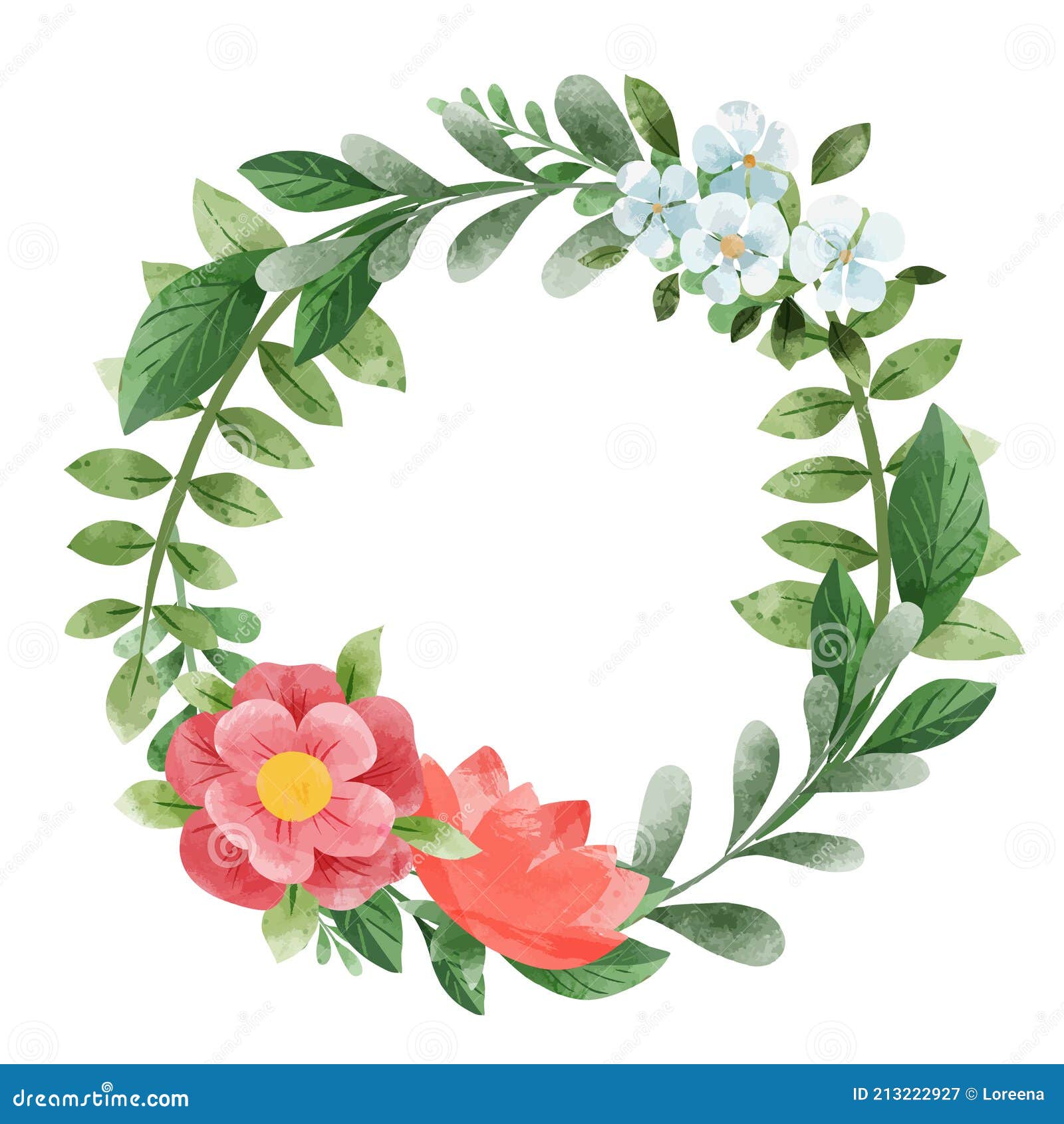 Spring Floral Wreath. Hand Drawn Vector Watercolor Stock Vector ...