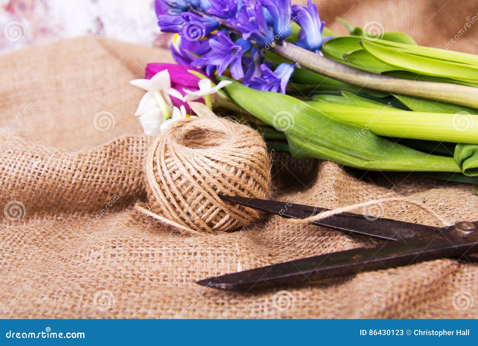 Spring Flower Arrangement Against a Rustic Background Stock Image ...
