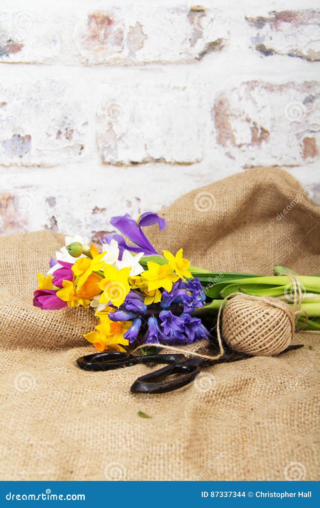 Spring Flower Arrangement Against a Rustic Background Stock Photo ...