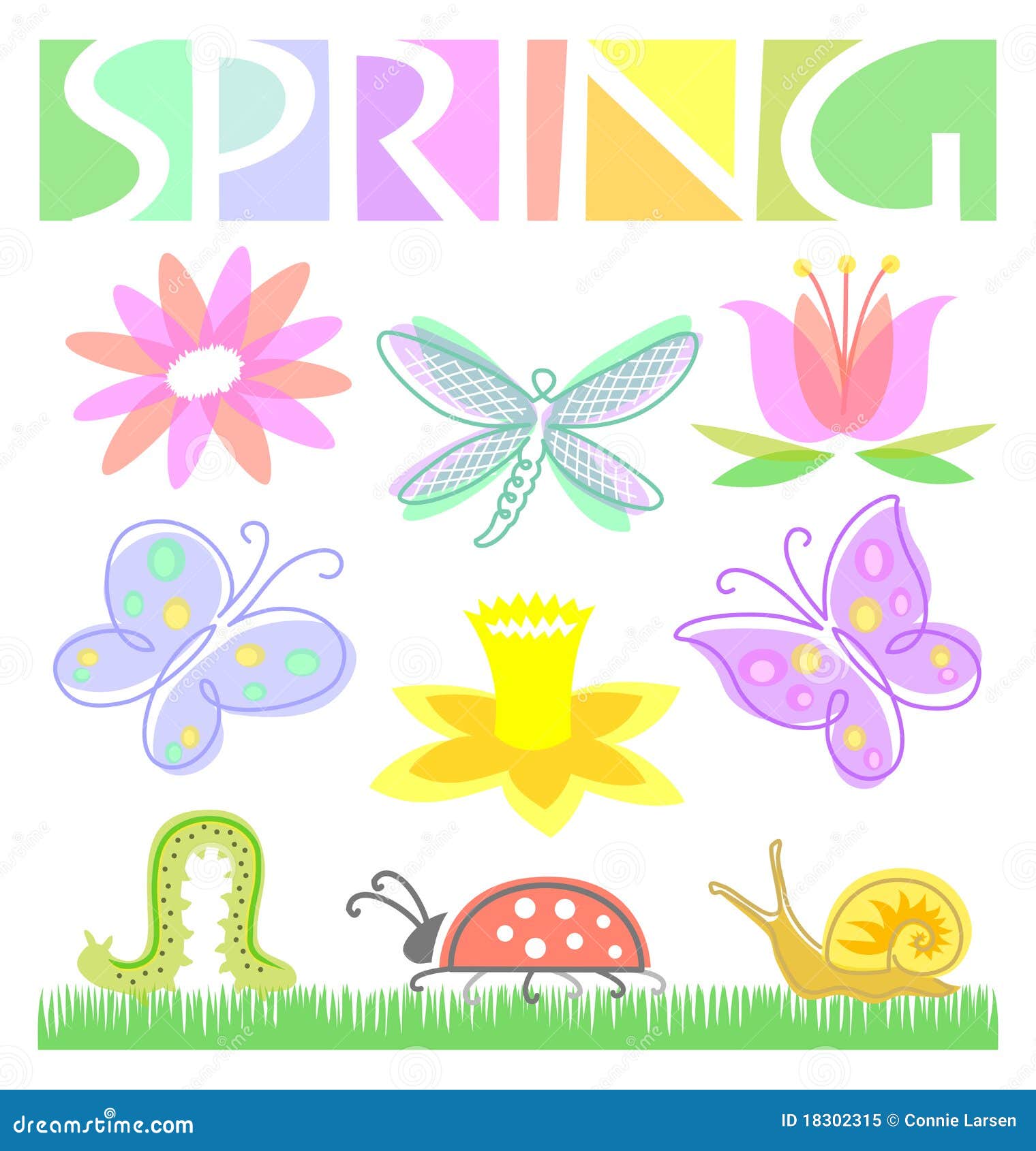 Spring Flower and Bug Set/eps Stock Vector - Illustration of drawing ...