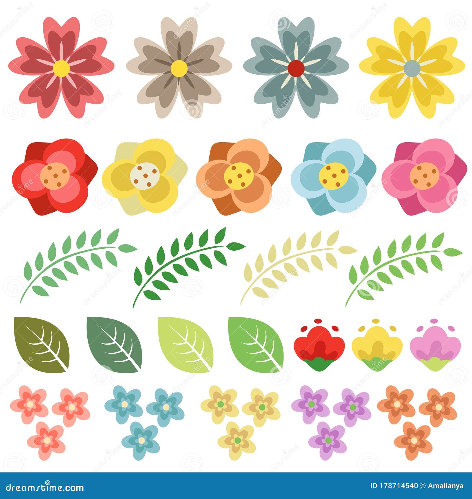 Spring Flower Cute Collection Isolated Icon Set Stock Vector ...