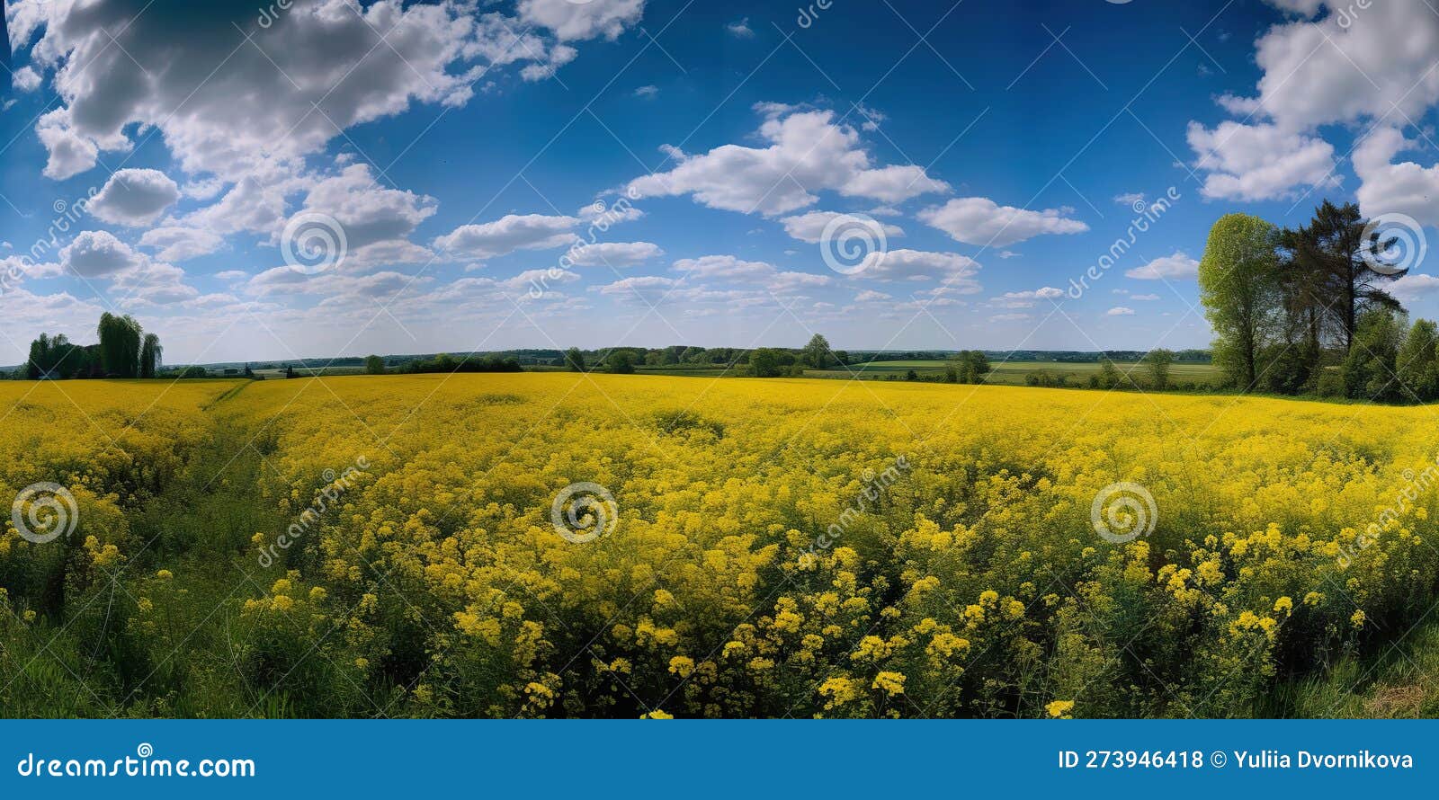 Spring Flower Field and Blue Sky with White Clouds. Generative AI Stock ...