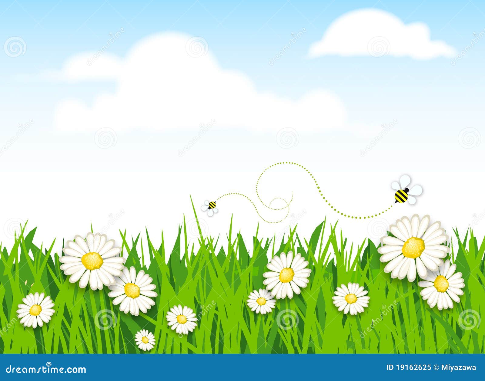 Spring Flower and Grass Background Stock Illustration - Illustration of ...
