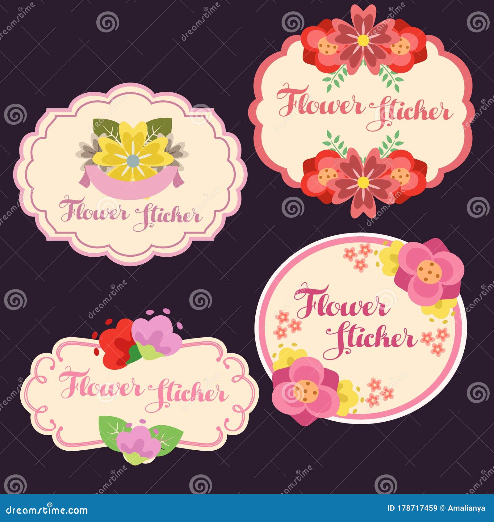 Spring Flower Stickers Cute Stock Vector - Illustration of colorful ...