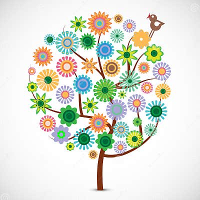 Spring flower tree stock vector. Illustration of bird - 17983513