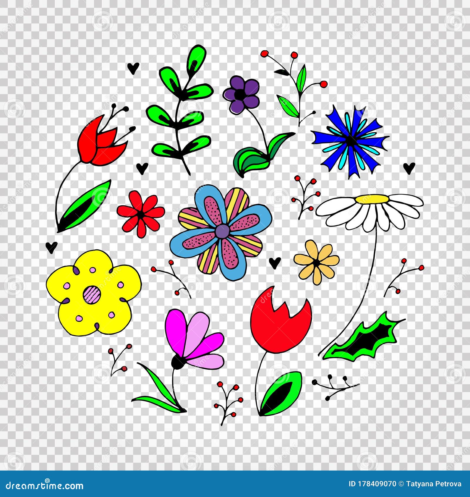 Spring Flower Vector Set. Colored Cartoon Flowers, Isolated Stock ...