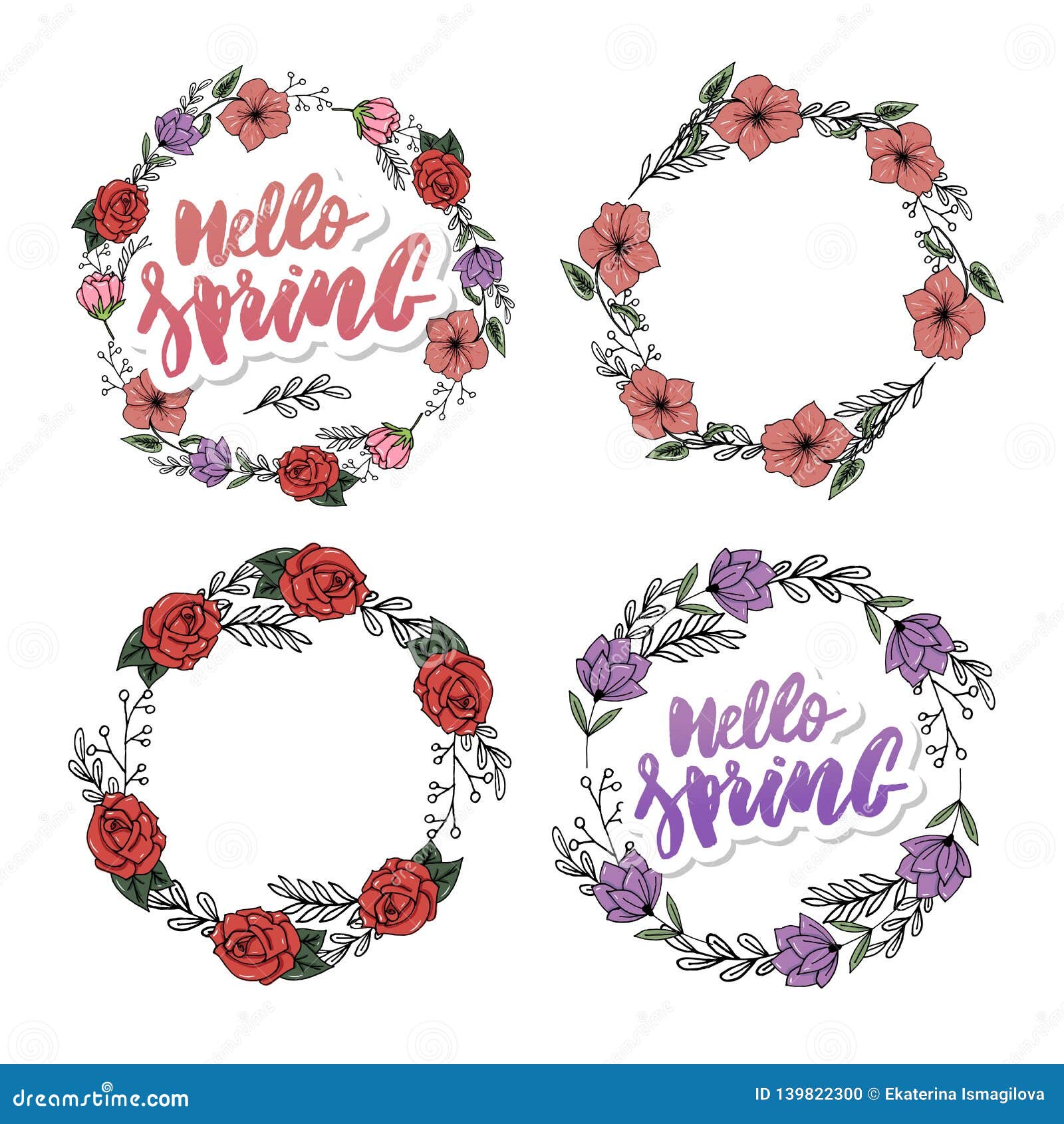 Spring Flower Wreath Vector Set Design Beautiful Stock Illustration ...