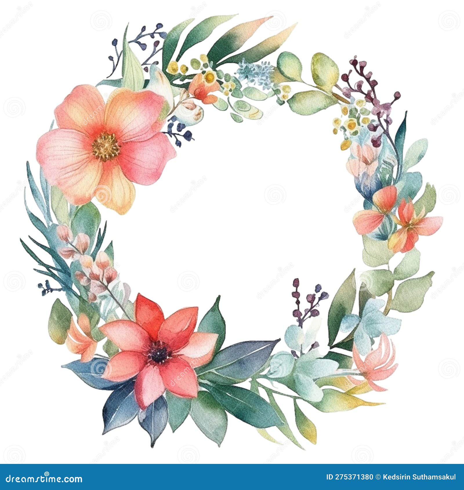 Spring Flower Wreath Watercolor Generative AI Illustrations Stock ...
