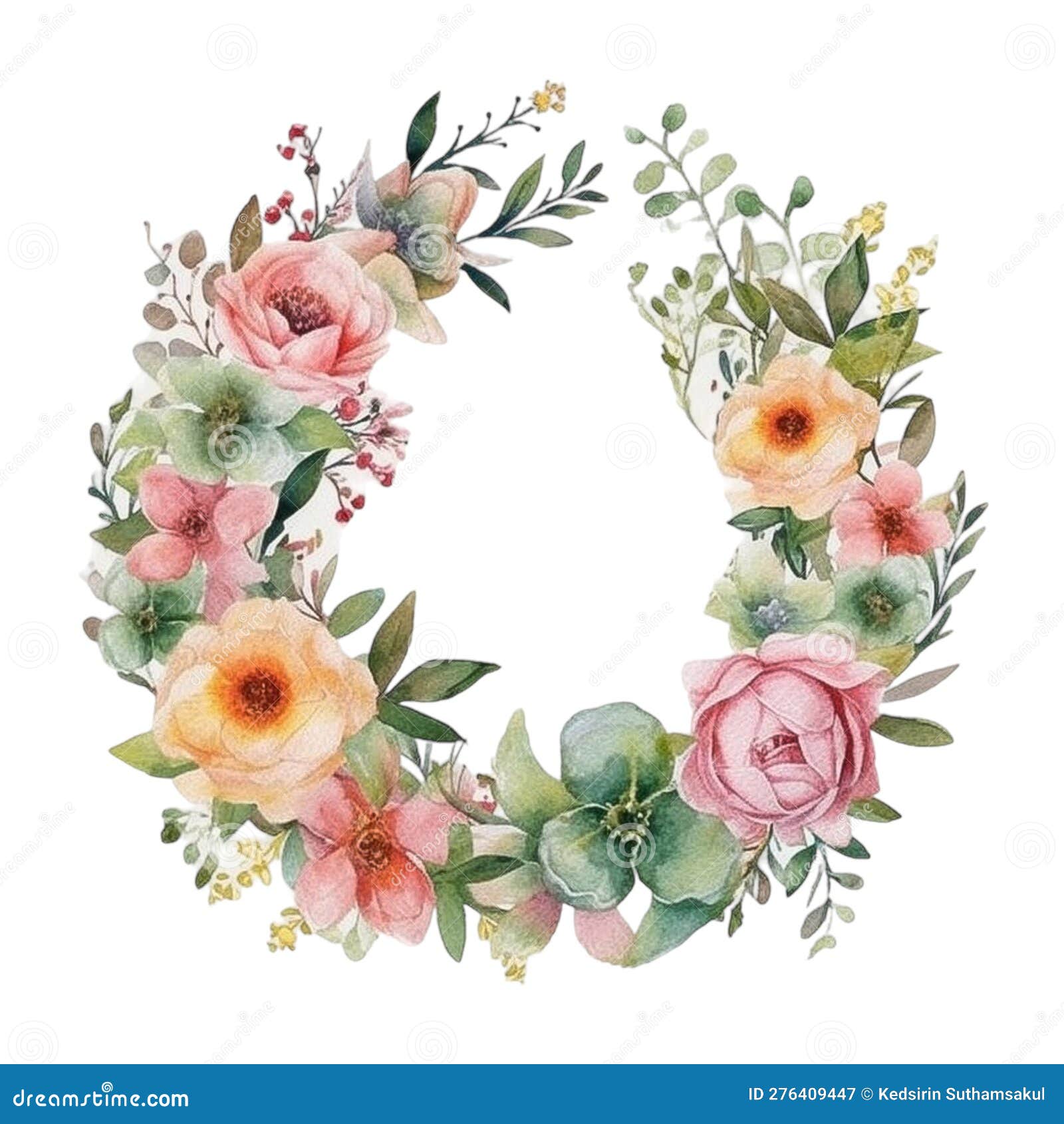 Spring Flower Wreath Watercolor Generative AI Illustrations Stock ...