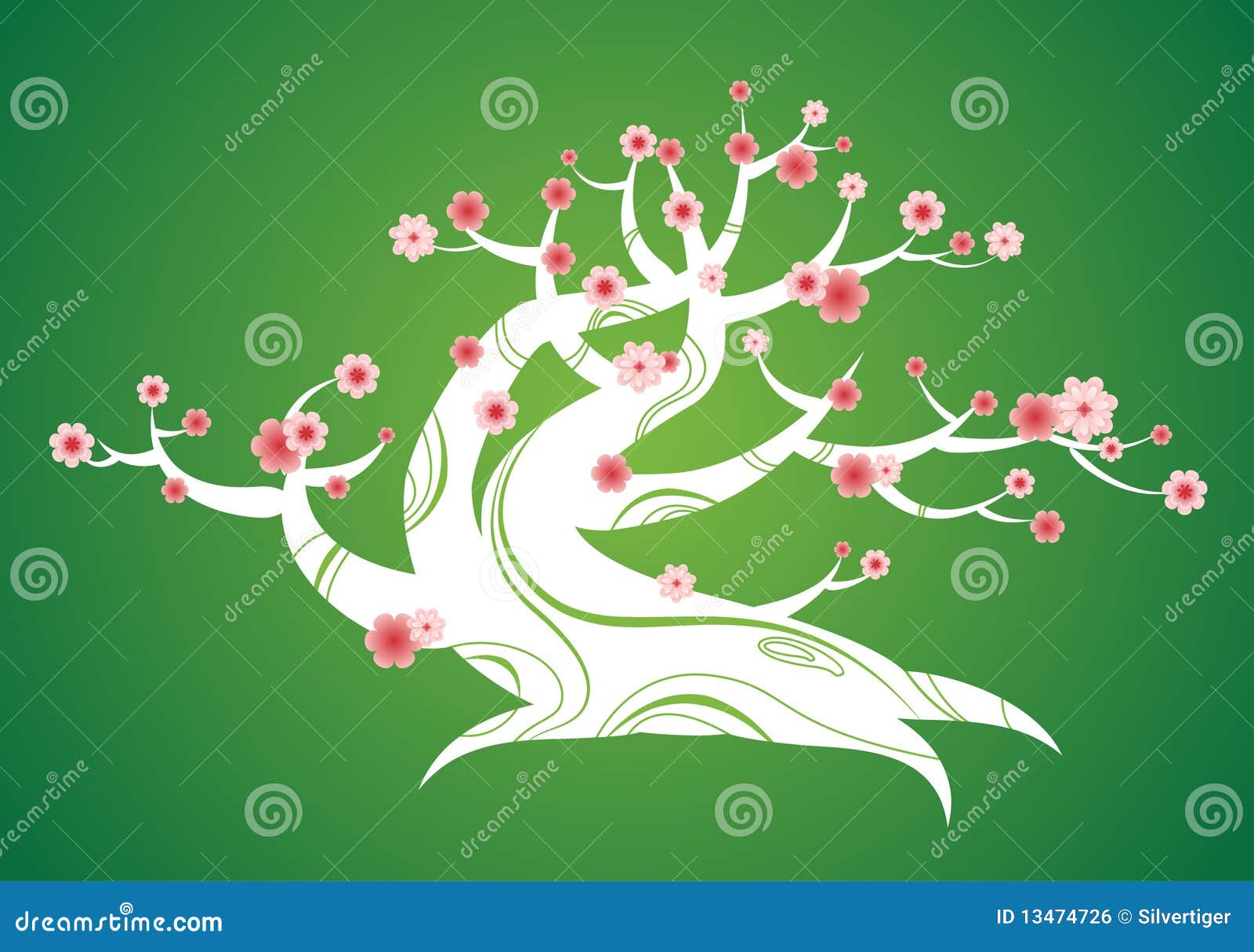 Spring Flowering Tree with Curved Trunk Stock Vector - Illustration of ...