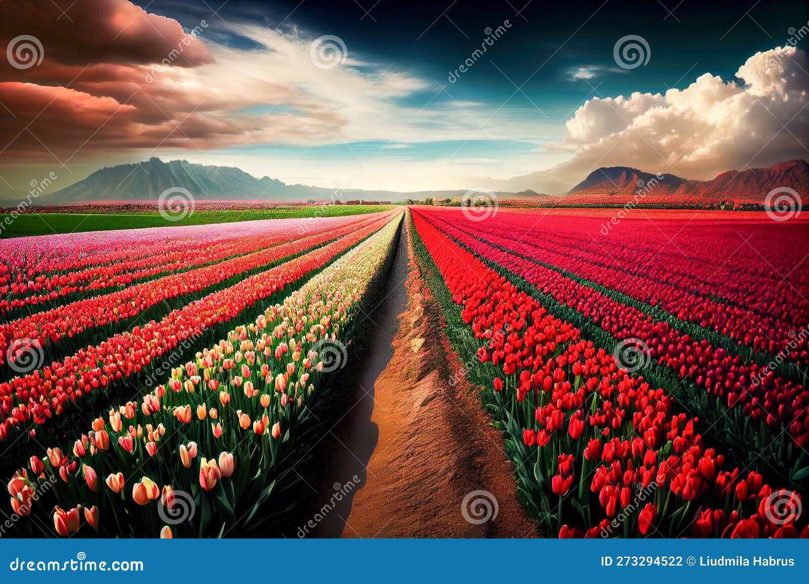 Spring Flowering Tulips in Holland. Tulip Fields Stock Photo - Image of ...