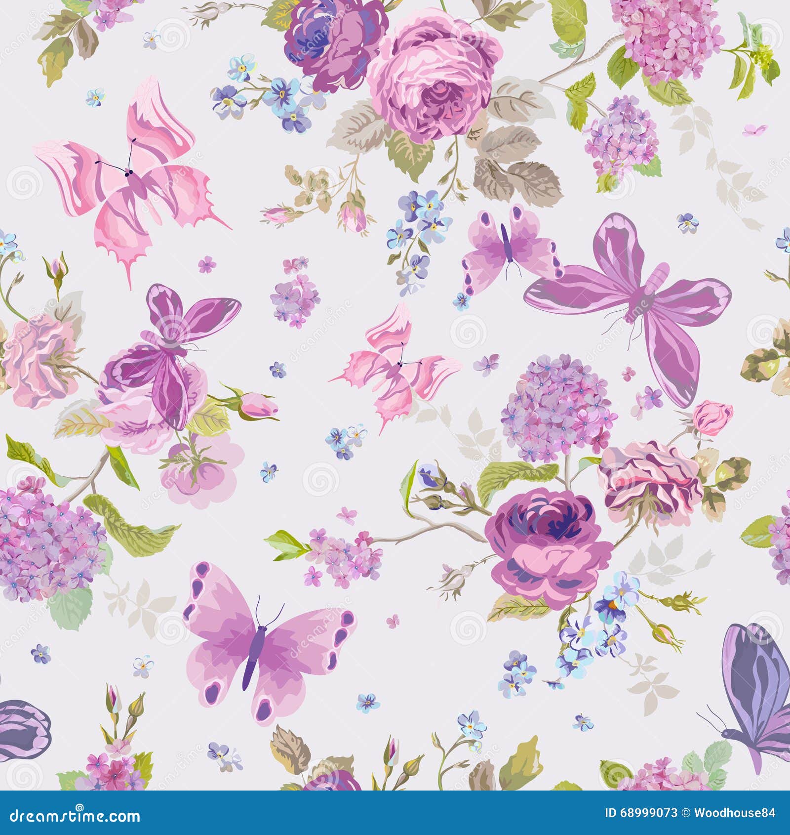 Spring Flowers Background with Butterflies Stock Vector - Illustration ...