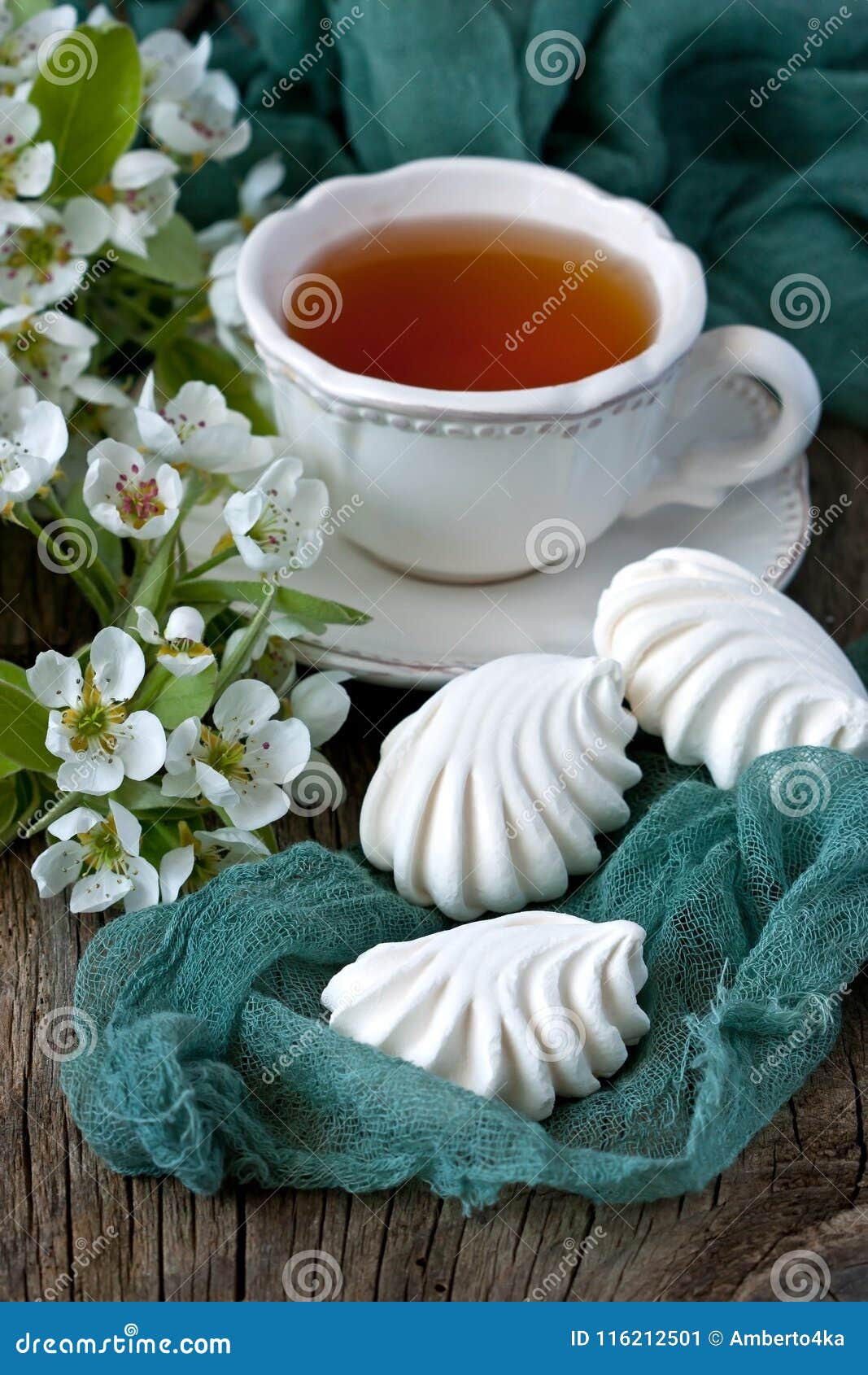 Spring Flowers Background with Tea Cup Stock Image - Image of gauze ...