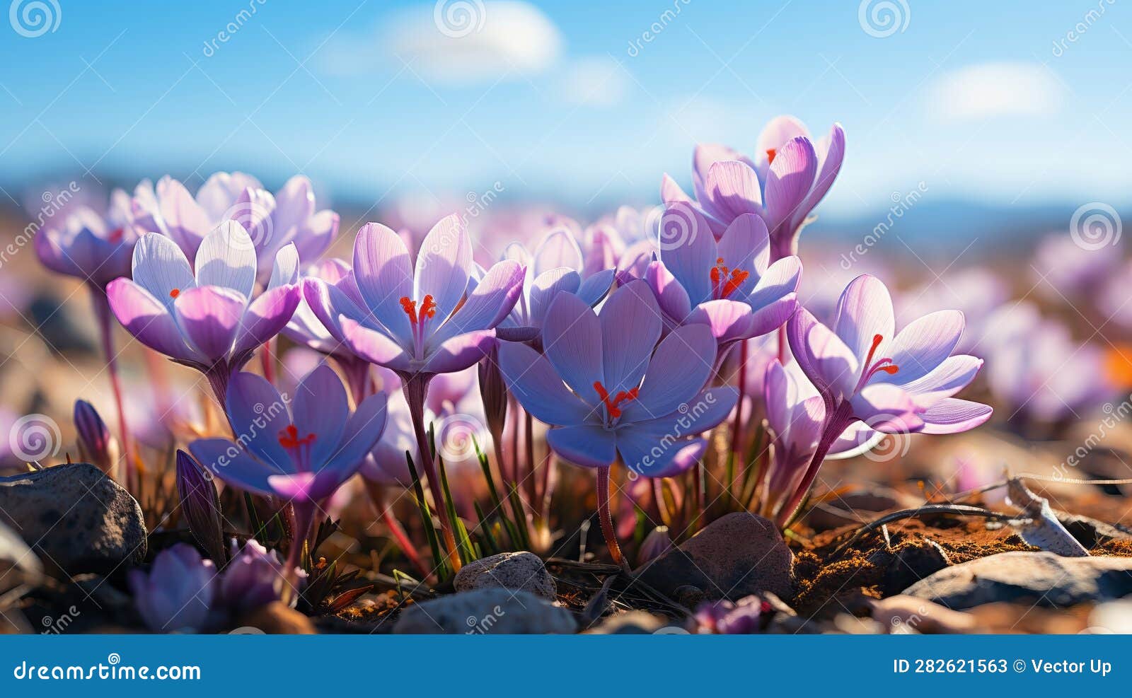 Spring Flowers of Blue Crocuses Close-up. Generative AI. Stock ...
