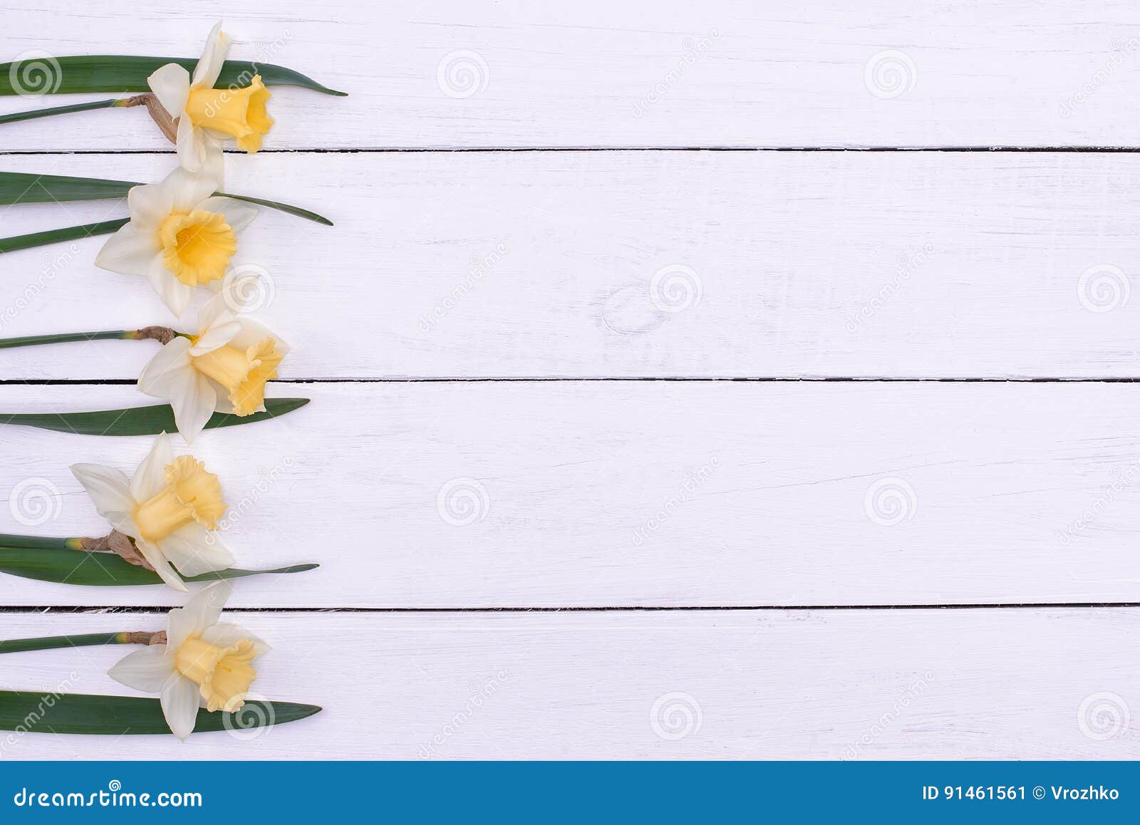 Spring Flowers Border on Wooden Rustic Table, Above View Stock Image ...