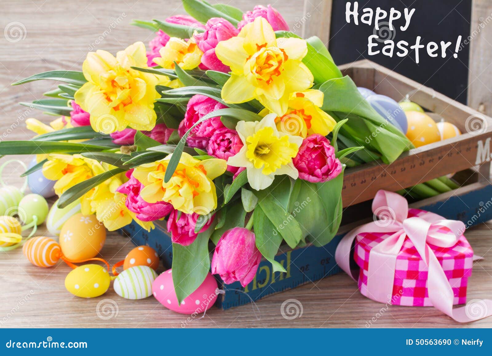 Spring Flowers Bouquet with Easter Eggs Stock Photo - Image of floral ...