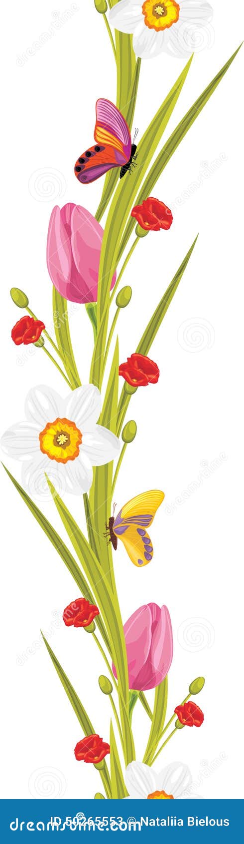 Spring Flowers and Butterflies Isolated on the White Stock Vector ...