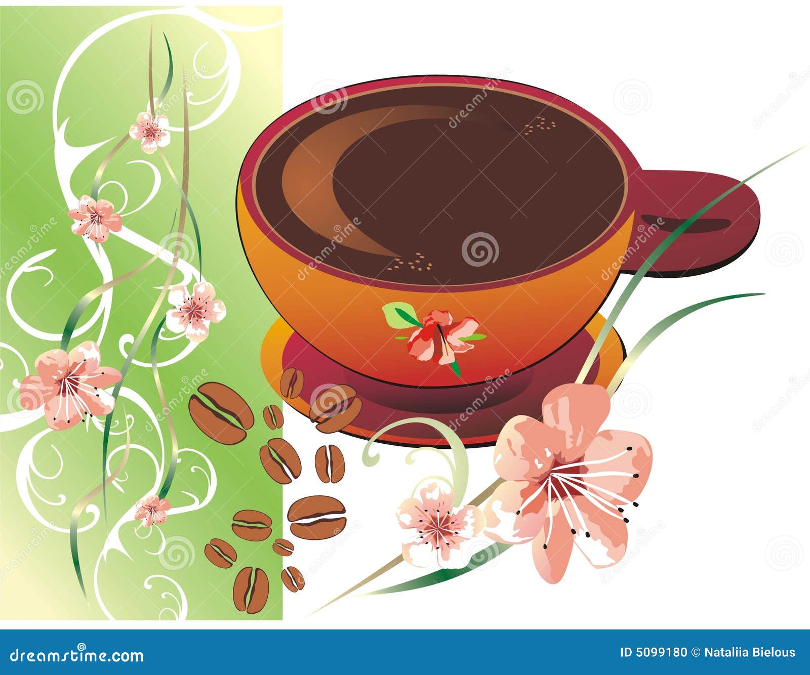 Spring flowers and coffee stock vector. Illustration of apricot - 5099180