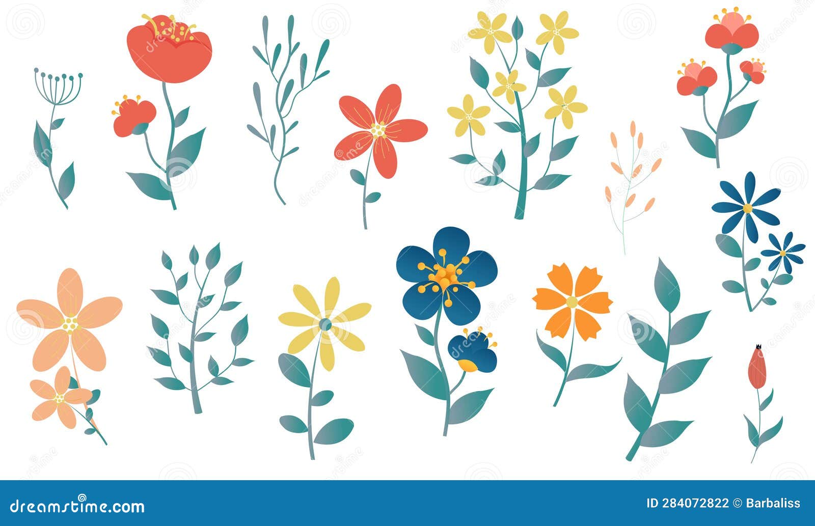 Spring Flowers Collection with White Background Stock Illustration ...