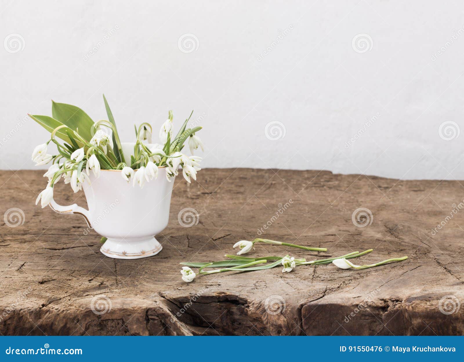 Spring Flowers in Cup on Wooden Table Stock Photo - Image of nature ...
