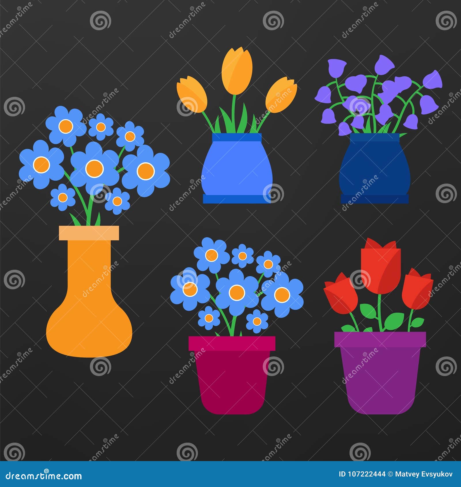 Spring Flowers. Cute Spring Flowers Icons Stock Illustration ...