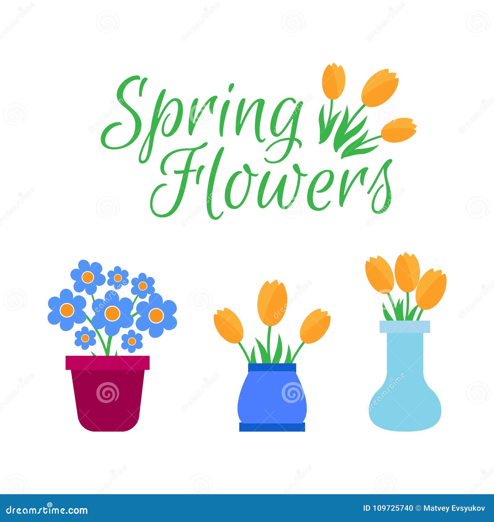 Spring Flowers. Cute Vector Spring Flowers Icons Stock Illustration ...