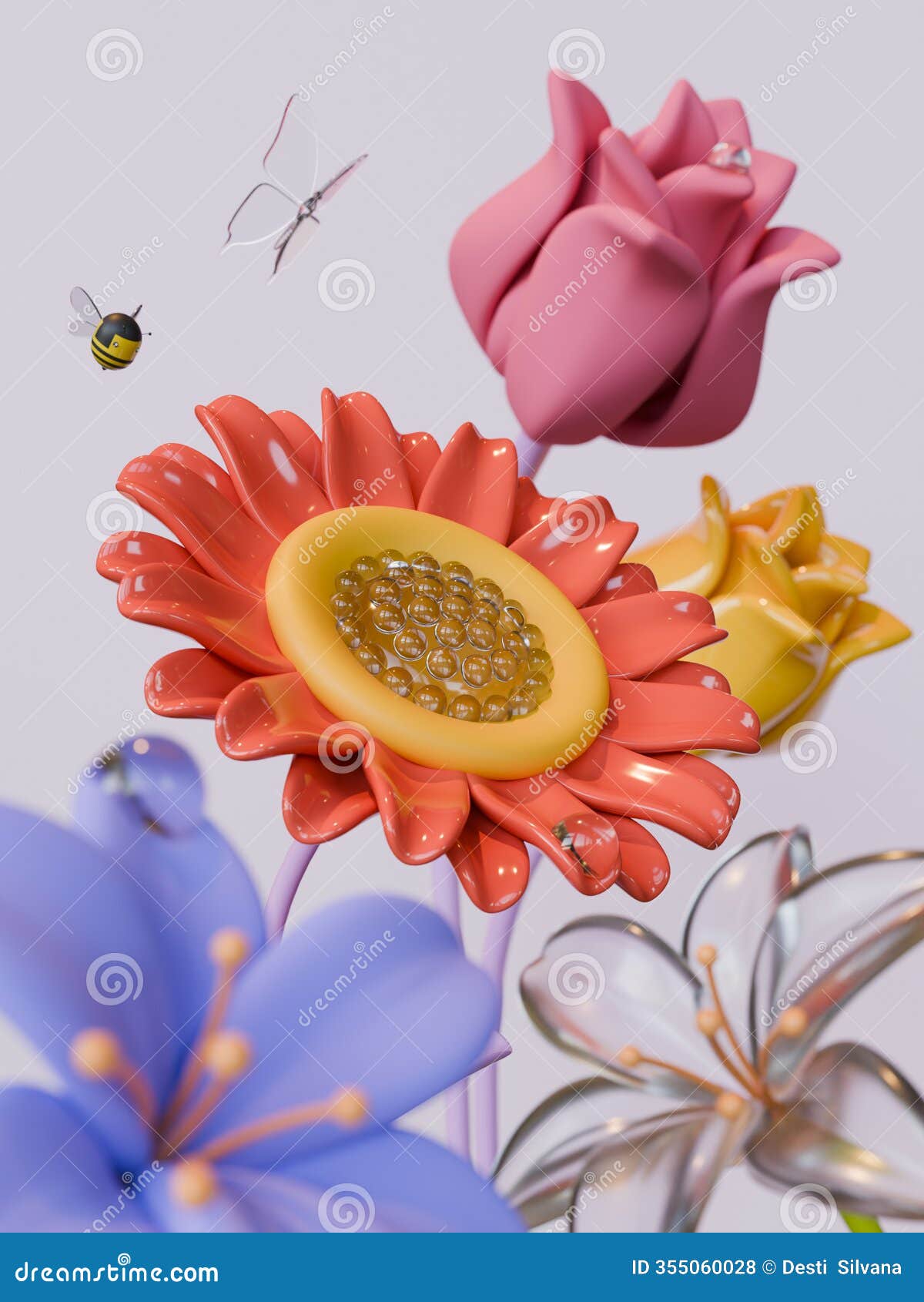 Spring Flowers 3D Render Background Stock Illustration - Illustration ...