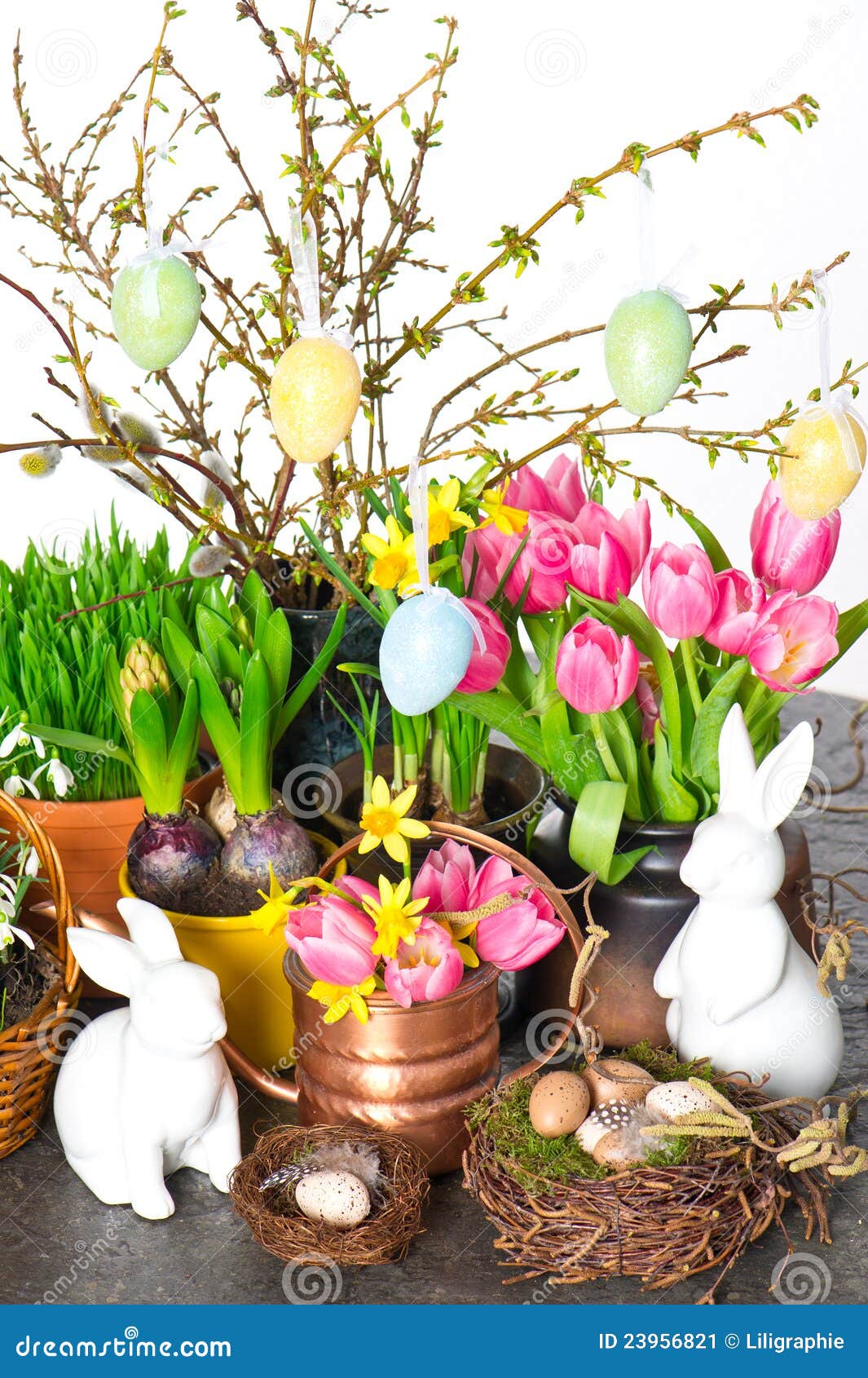 Spring Flowers with Easter Decoration Stock Image - Image of eggs ...
