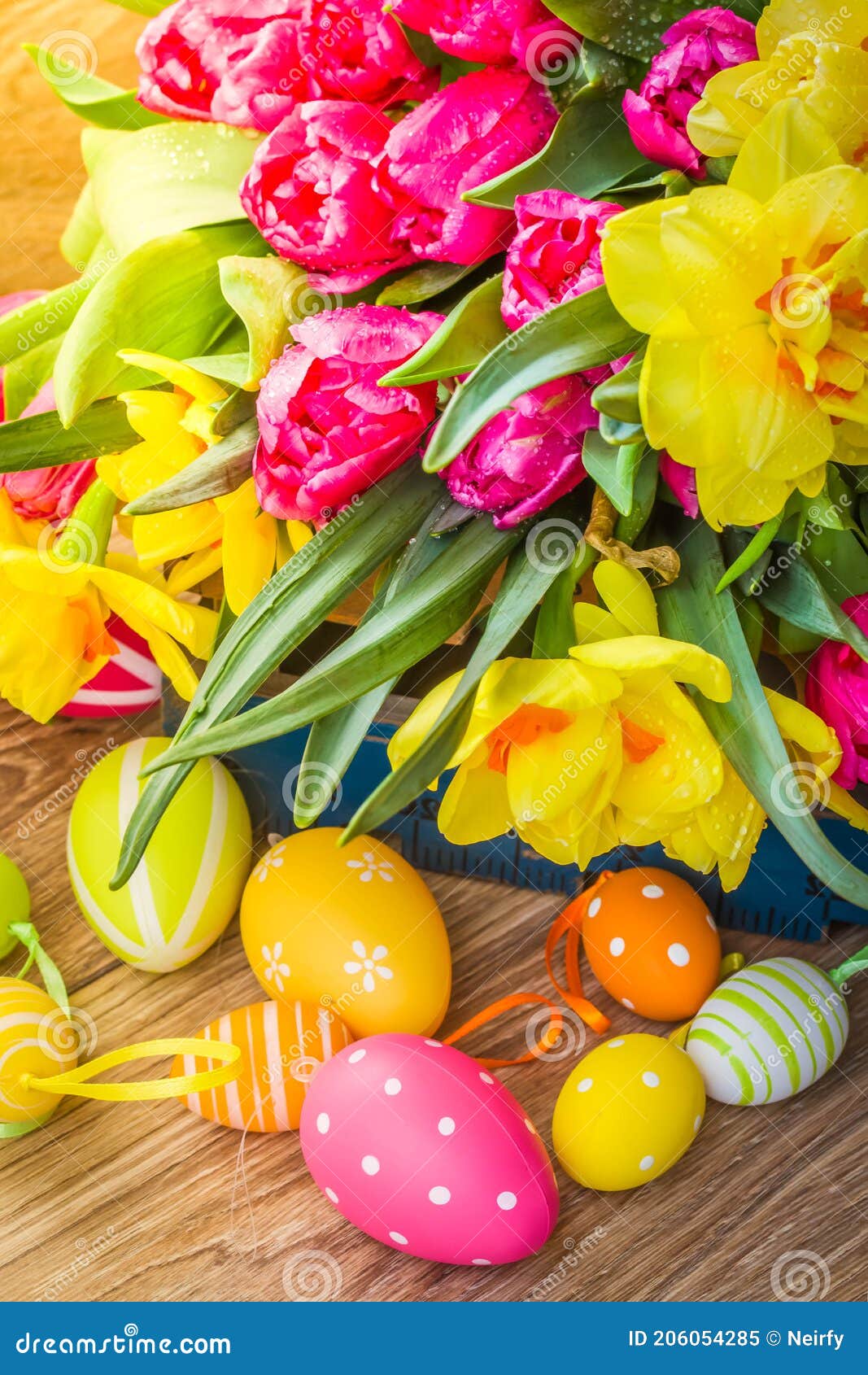 Spring Flowers with Easter Eggs Stock Image - Image of flowers, easter ...