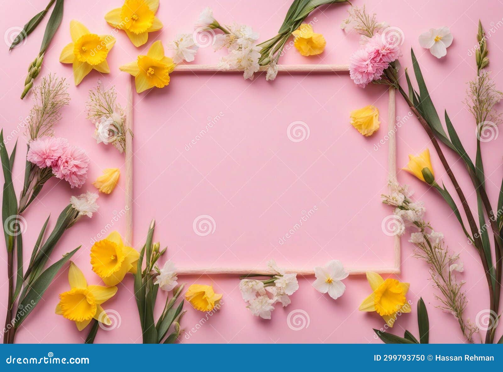 Spring Flowers Flat Lay Frame Composition on Colored Background with ...