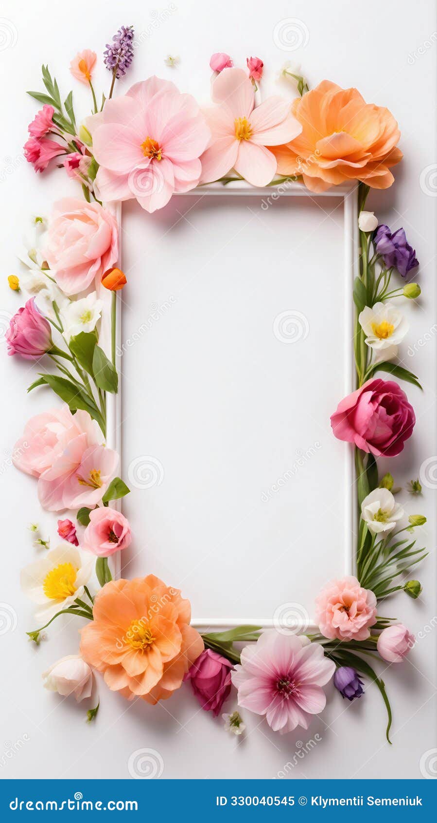 Spring Flowers Frame Isolated on White Solid Background, Minimalistic ...
