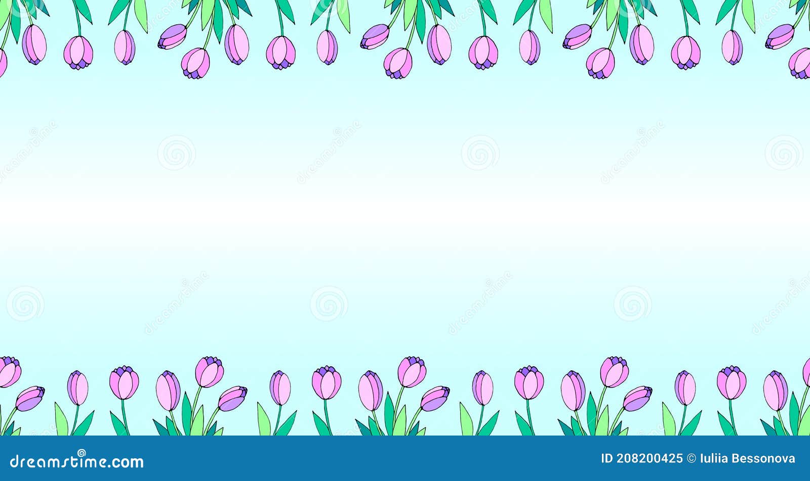 Spring Flowers. Frame from Pink Tulips. Vector Doodle Hand Drawn ...