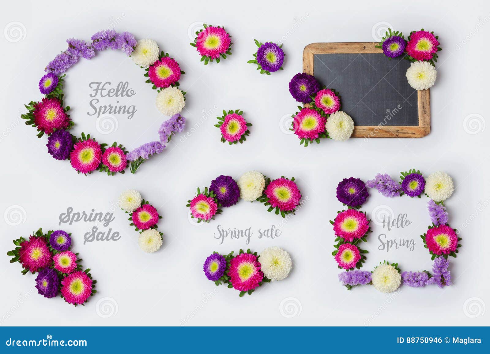 Spring Flowers Frames Set for Mock Up Template Design. View from Above ...