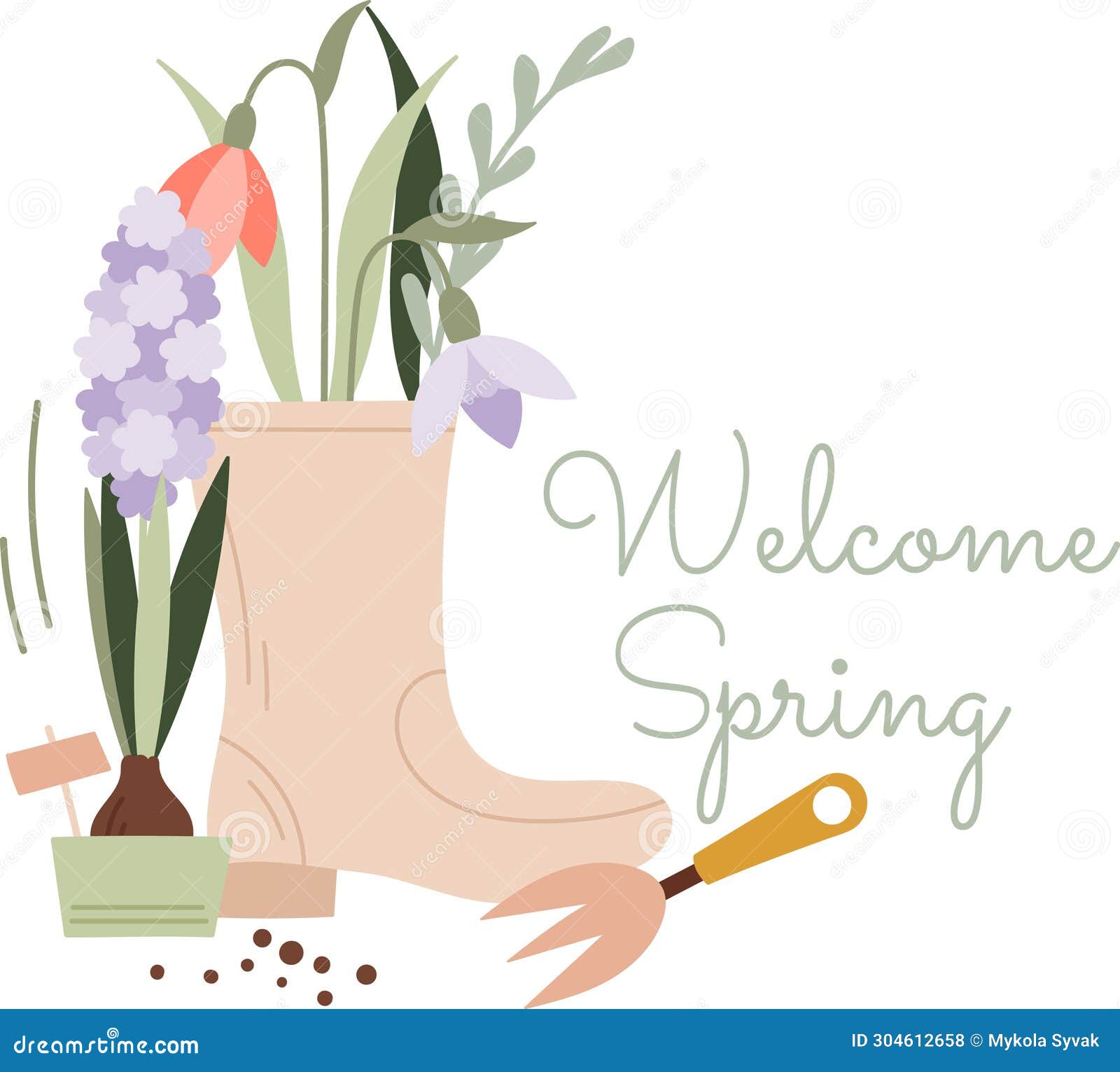 Spring Flowers Gardening with Lettering Stock Vector - Illustration of ...