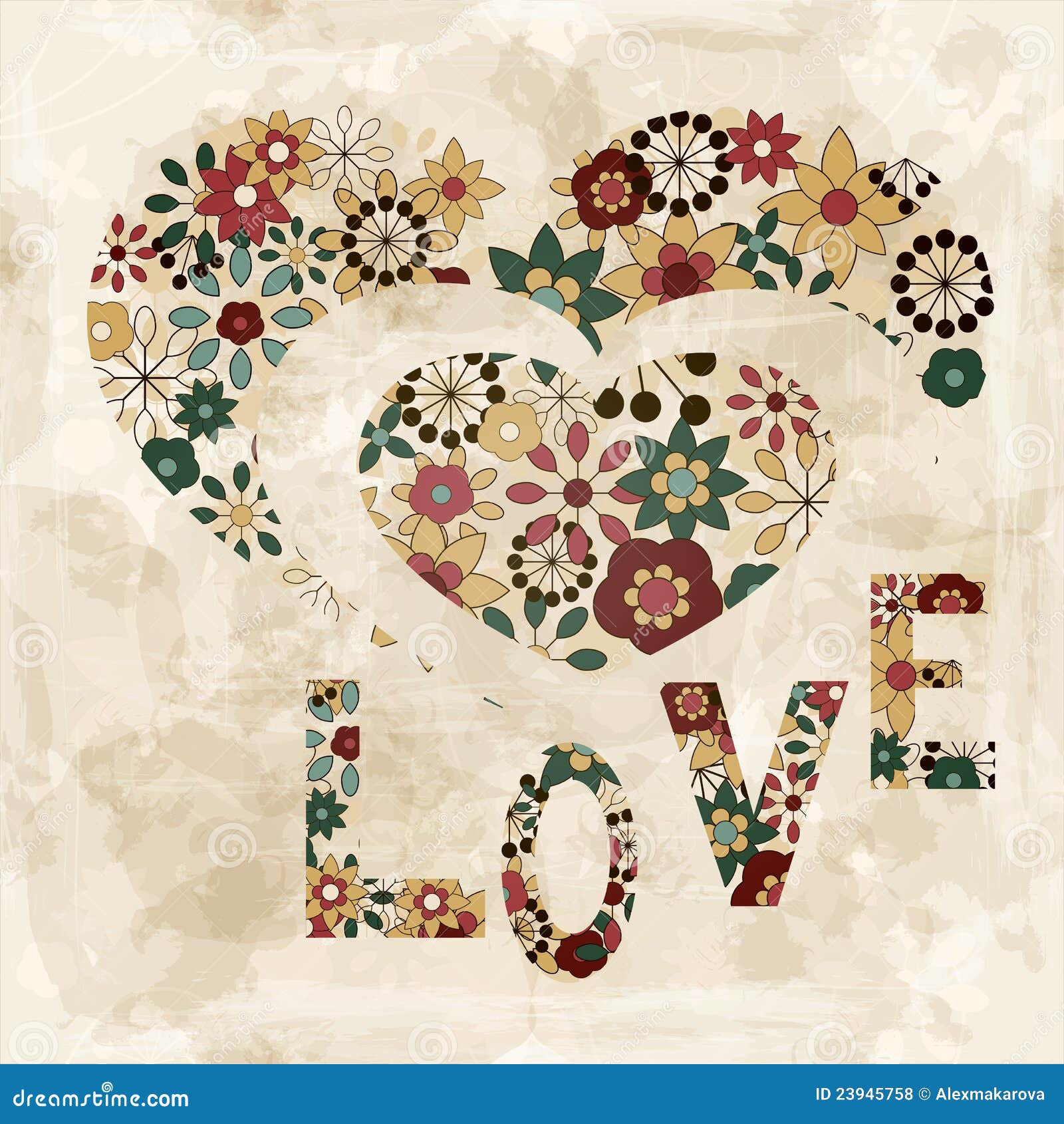 Spring Flowers in Heart Shape Love Stock Vector - Illustration of retro ...