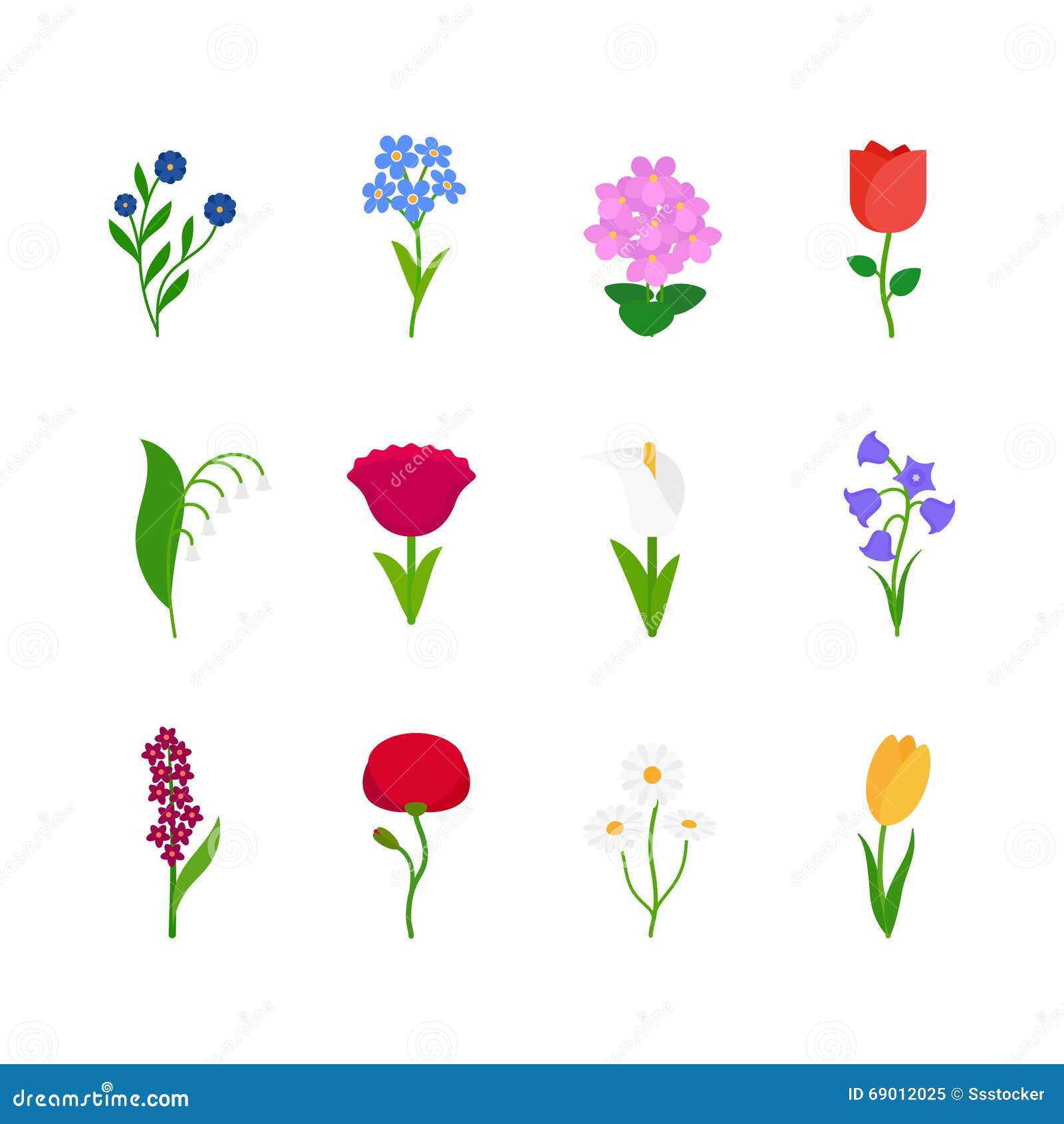 Spring flowers icons stock vector. Illustration of collection - 69012025