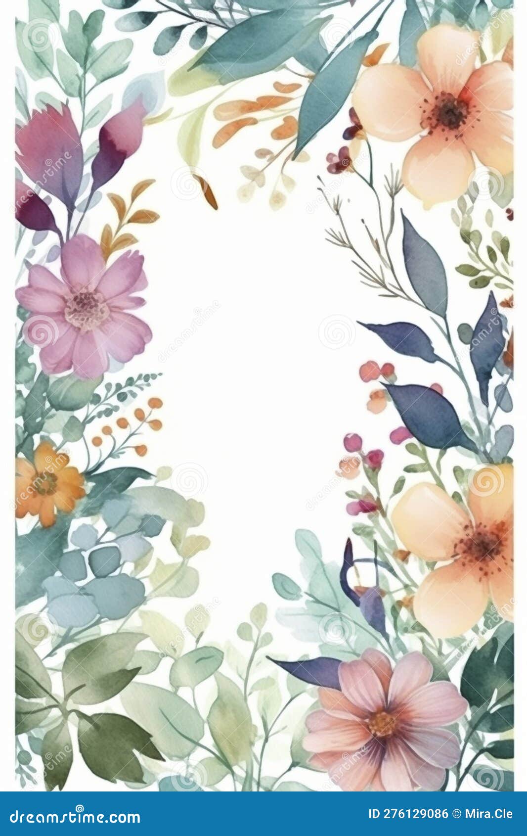 Spring Flowers and Leaves Border Rectangle, Created with Generative AI ...