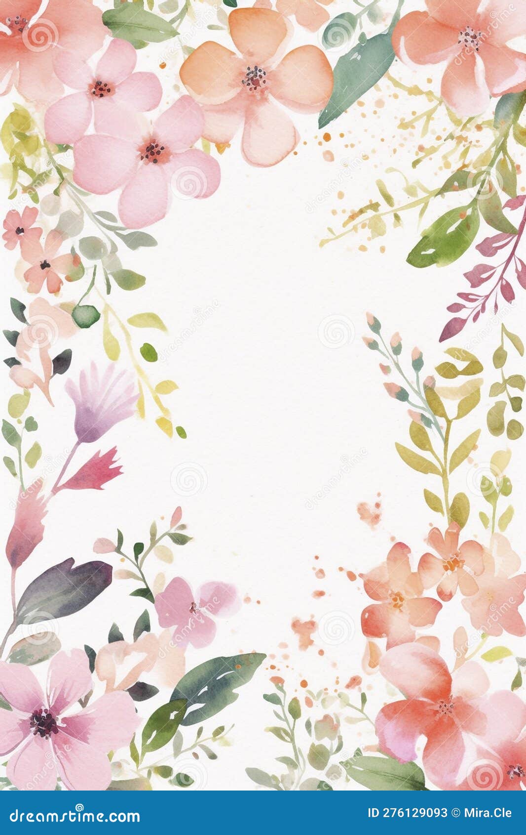 Spring Flowers and Leaves Border Rectangle, Created with Generative AI ...