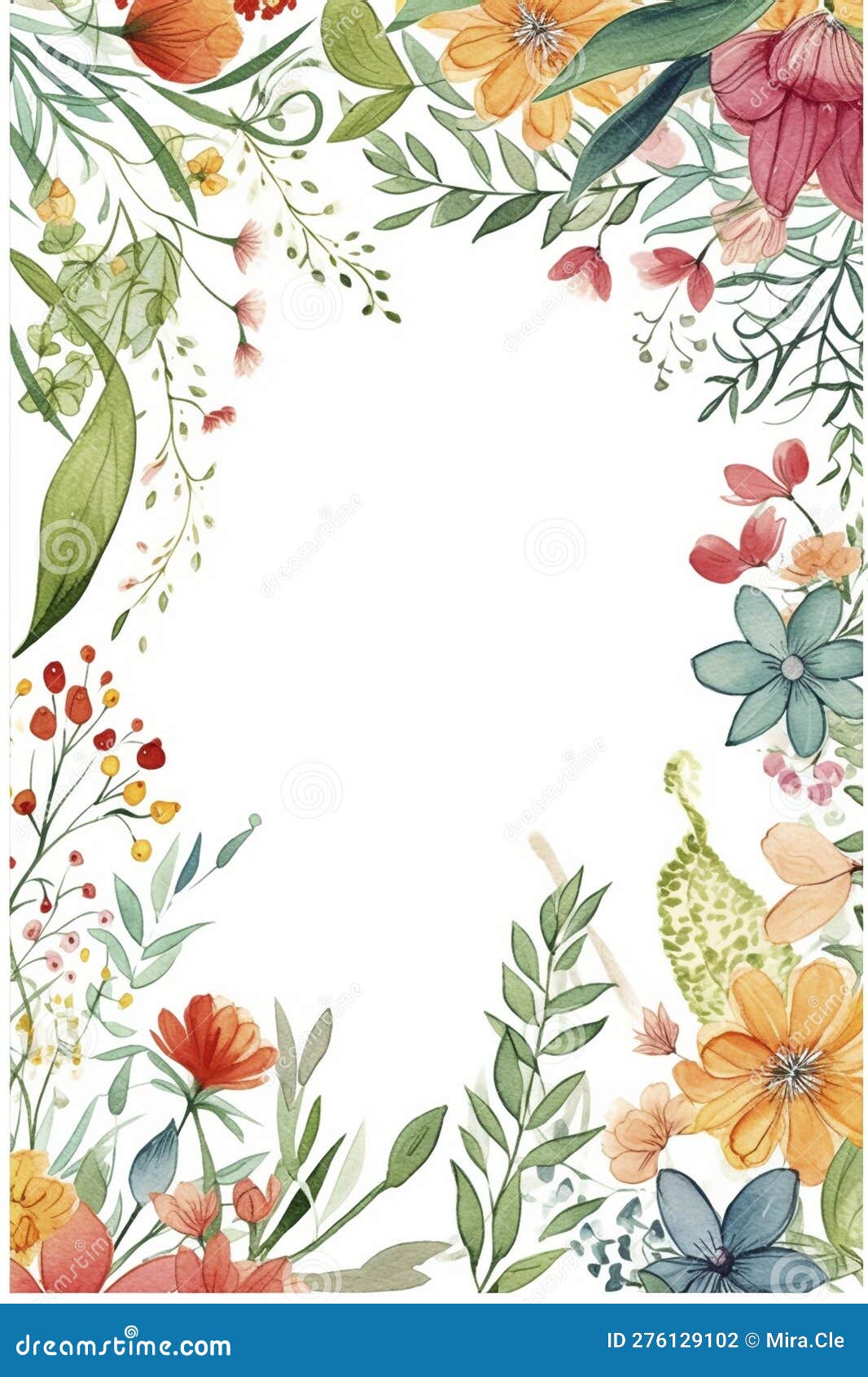 Spring Flowers and Leaves Border Rectangle, Created with Generative AI ...