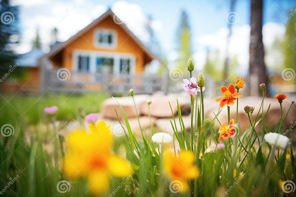 Spring Flowers Outside Cabin Stock Photo - Image of spring, landscape ...