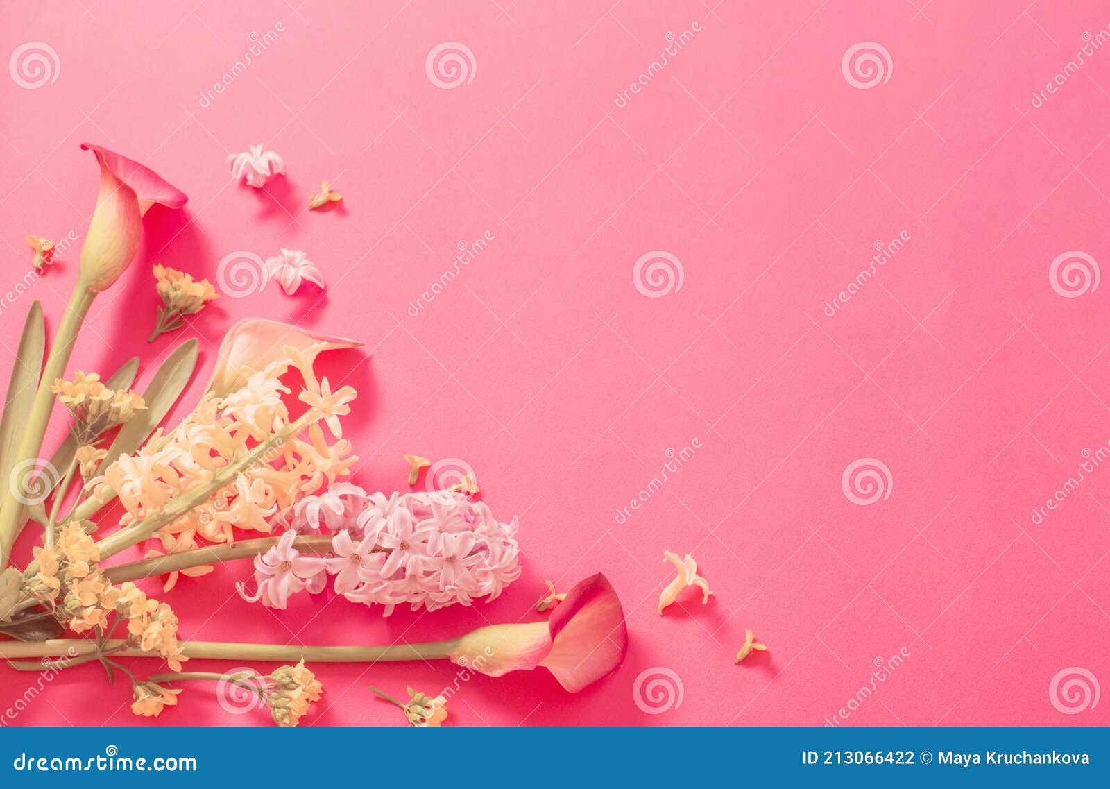 Flowers on Pink Paper Background Stock Photo - Image of frame, border ...