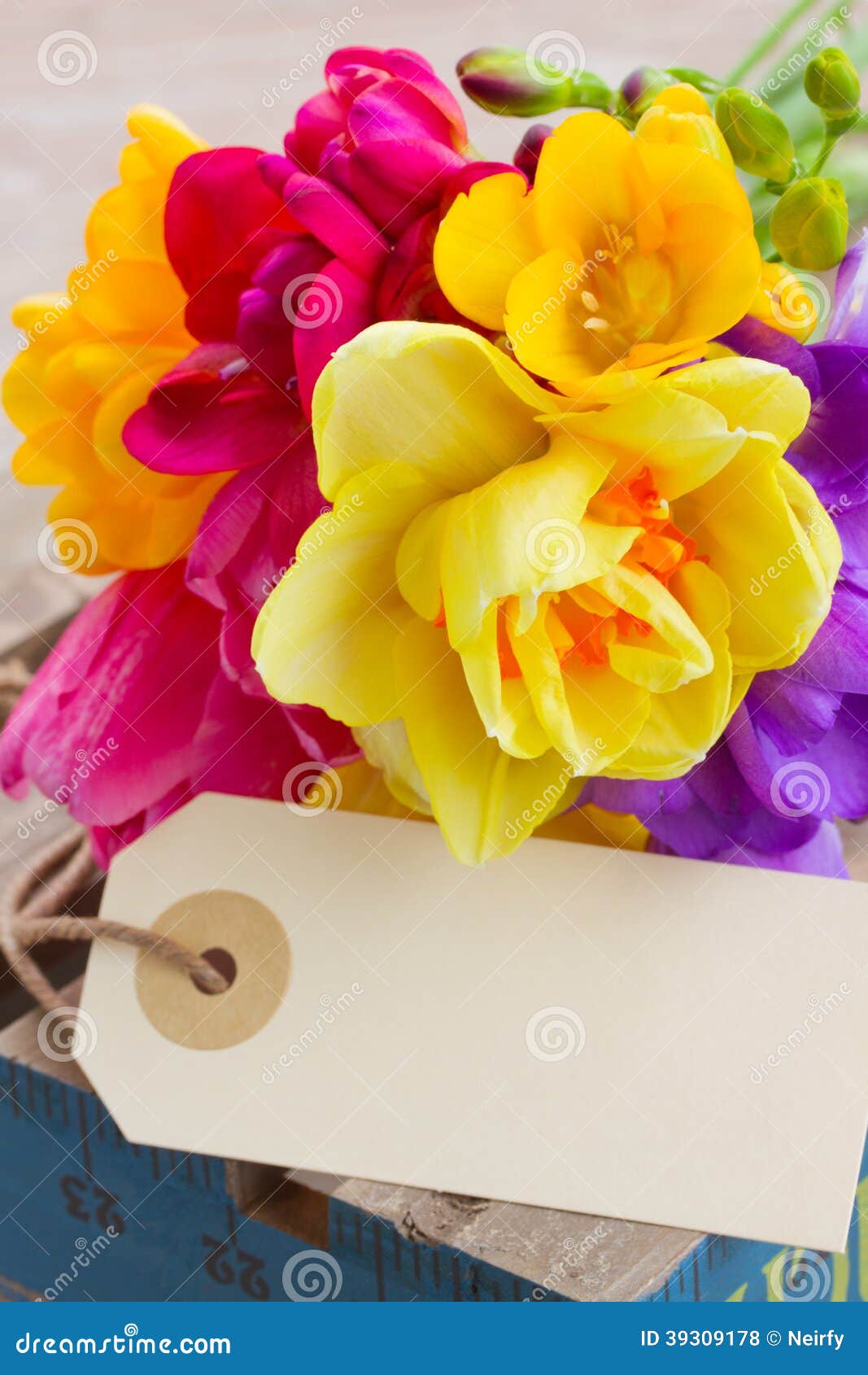 Spring Flowers Posy with Blank Tag Stock Photo - Image of daffodils ...