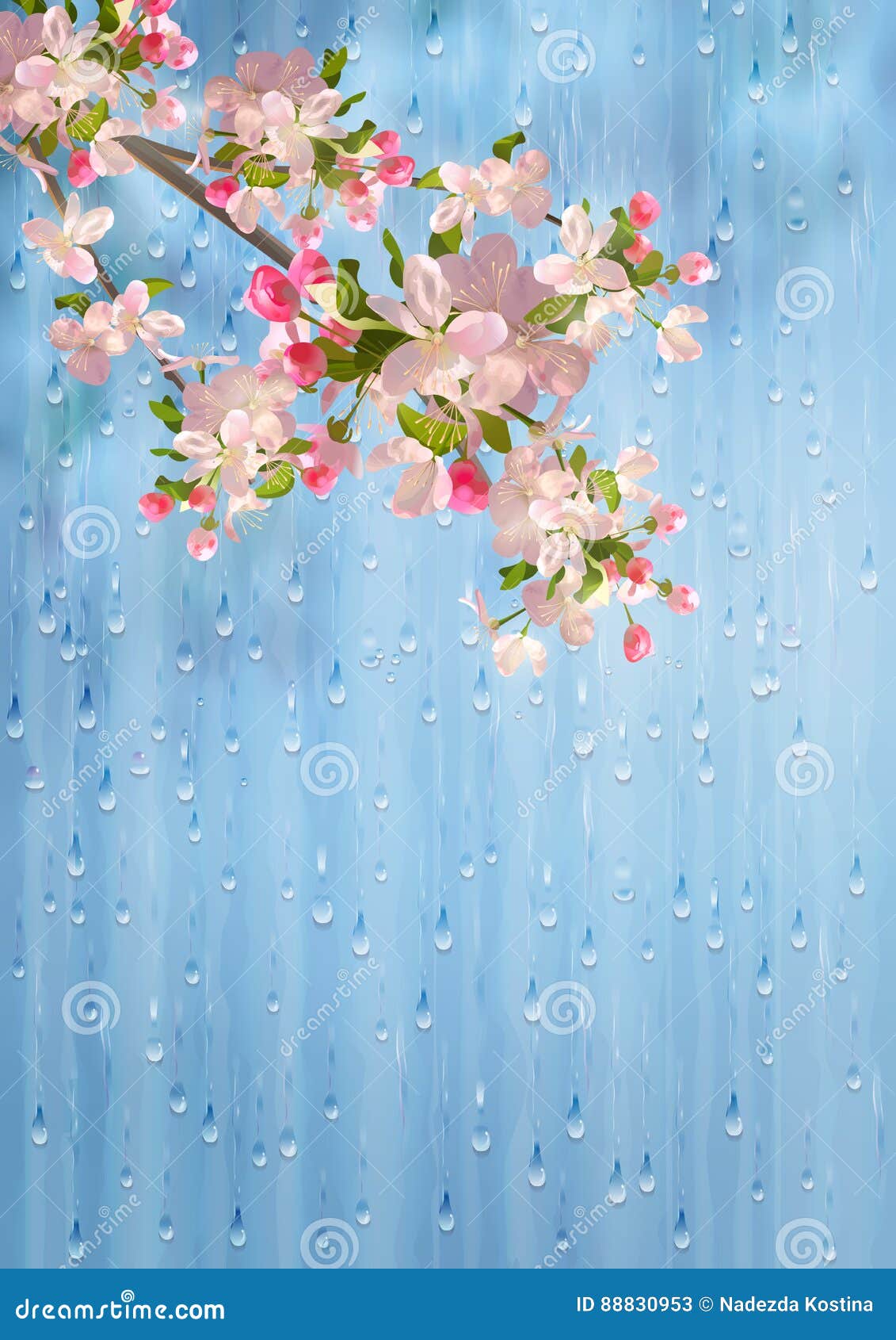 Spring Flowers Rain Vector stock vector. Illustration of flower - 88830953